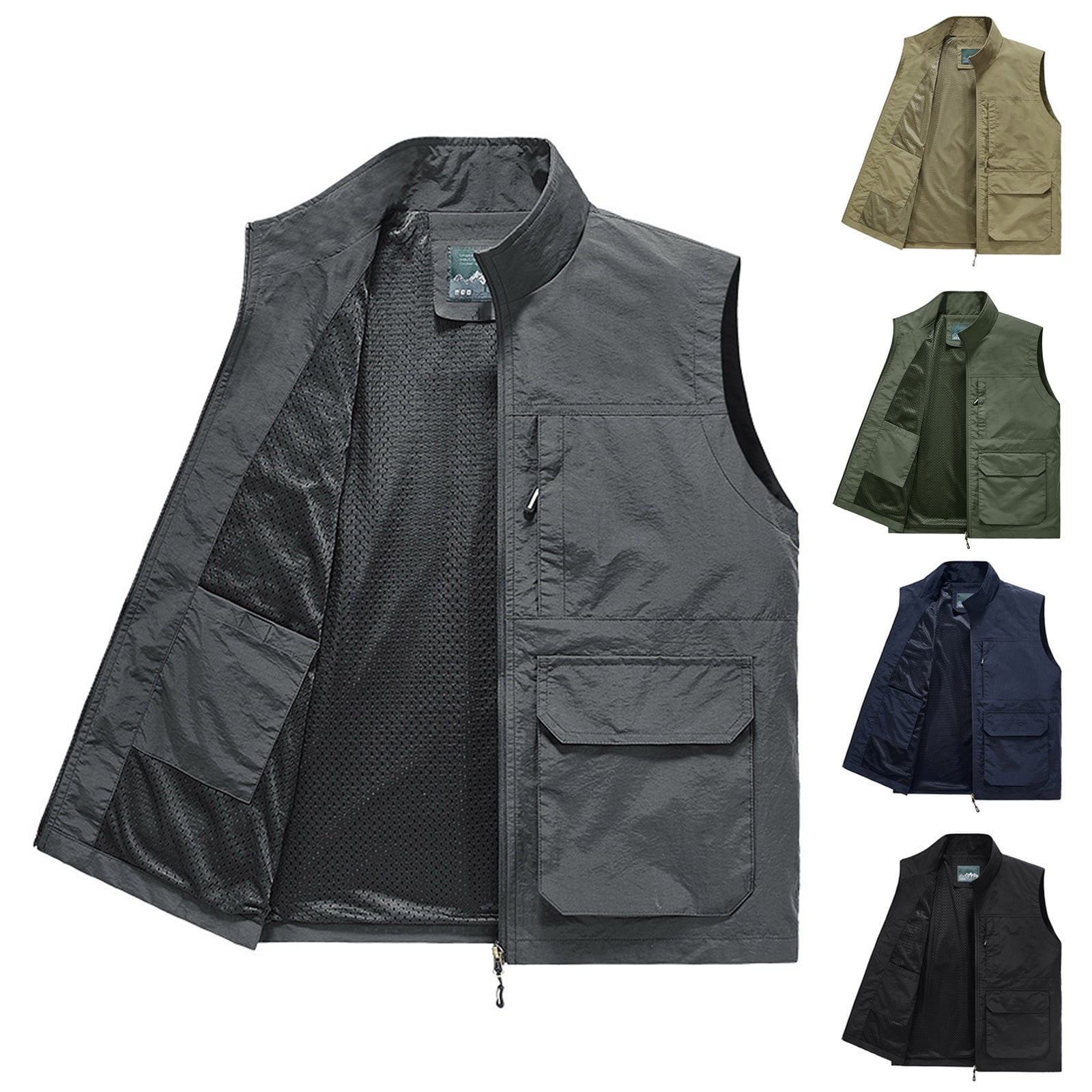 BiZtdJrK Cargo Vest for Mens Full Zip Sleeveless Lightweight Jacket ...