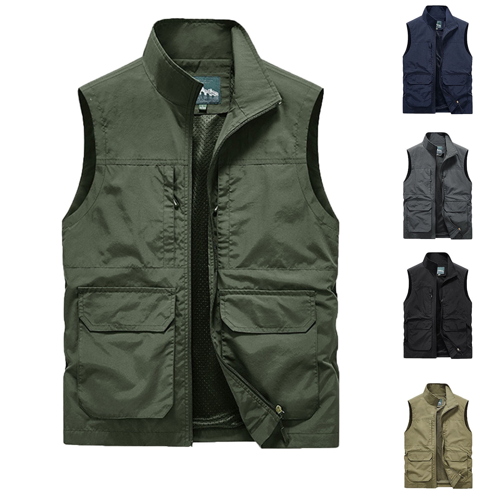 BiZtdJrK Casual Vests for Mens Lightweight Sleeveless Zip Up Cargo Vest ...