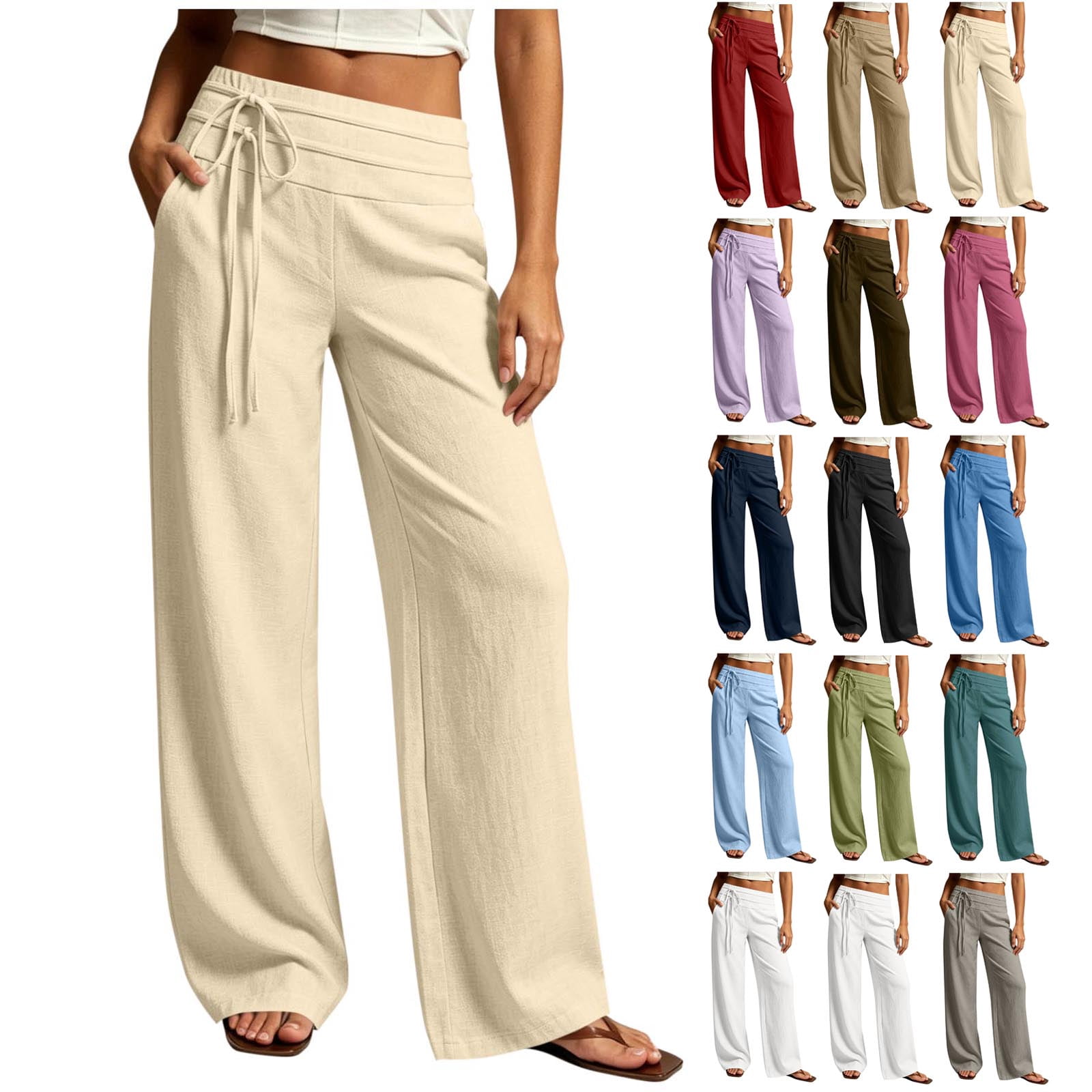 BiZtdJrK Casual Walking Pants for Women Cotton Linen Breathable Summer ...