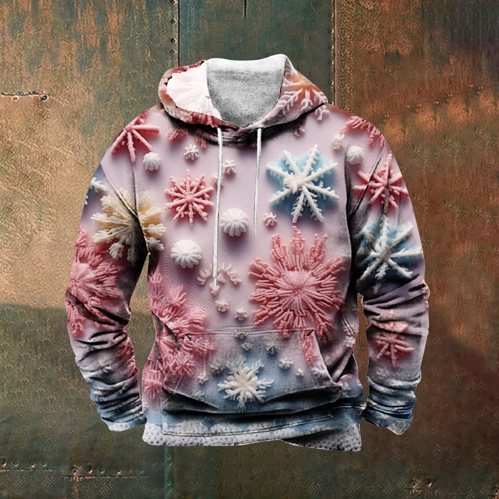 BiZtdJrK Christmas Hoodie for Mens Funny Snowflake Graphic Print Long ...