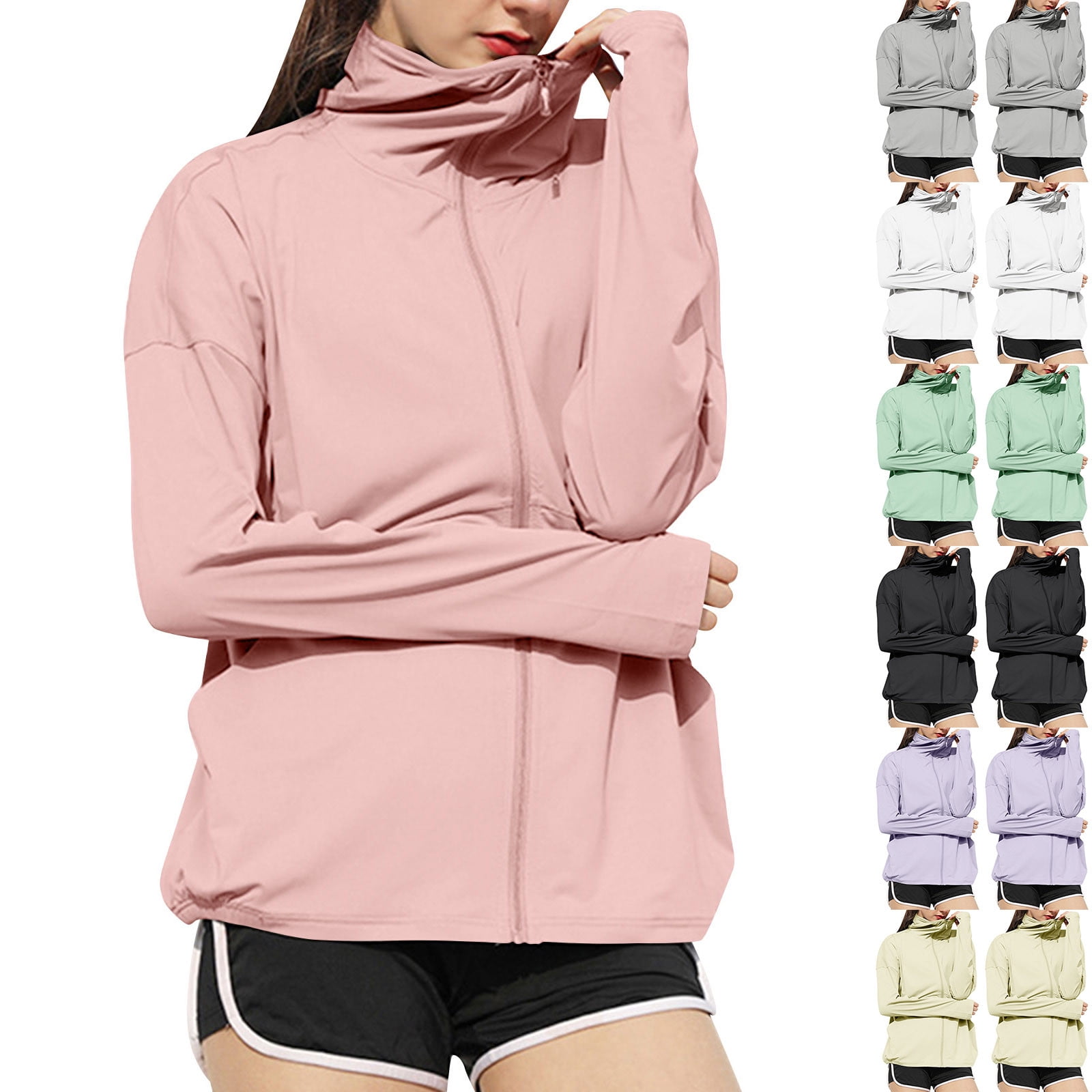 BiZtdJrK Clearance! Women's Sun Protection Hoodie Jacket Lightweight Long Sleeve Thumb Holes ...
