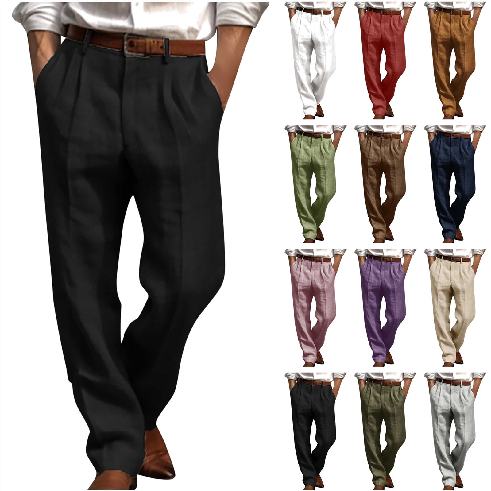 BiZtdJrK Coffee Mens Dress Pants Relaxed Fit Casual Work Suit Pants ...
