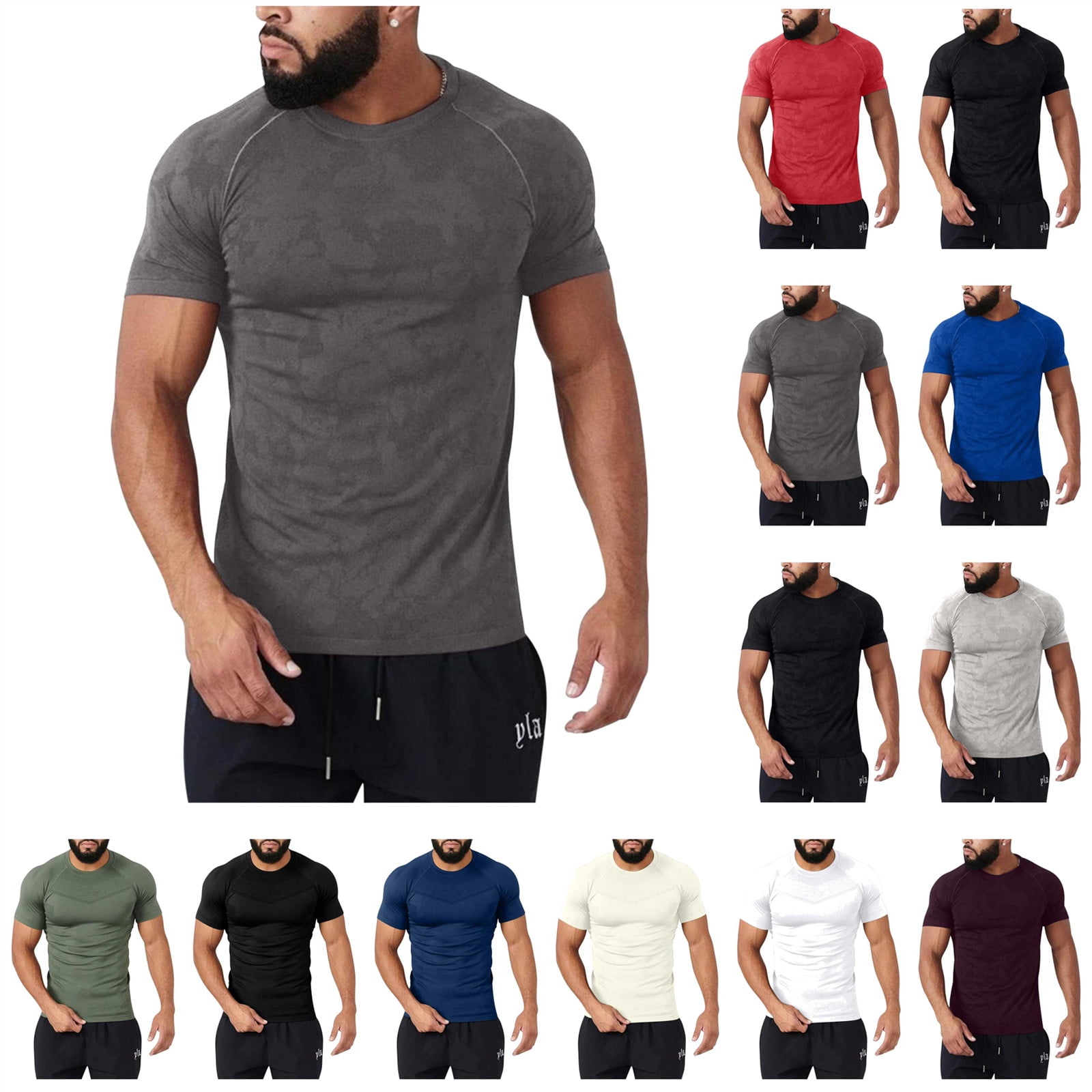 BiZtdJrK Compression Shirts for Men Casual Crewneck Short Sleeve ...