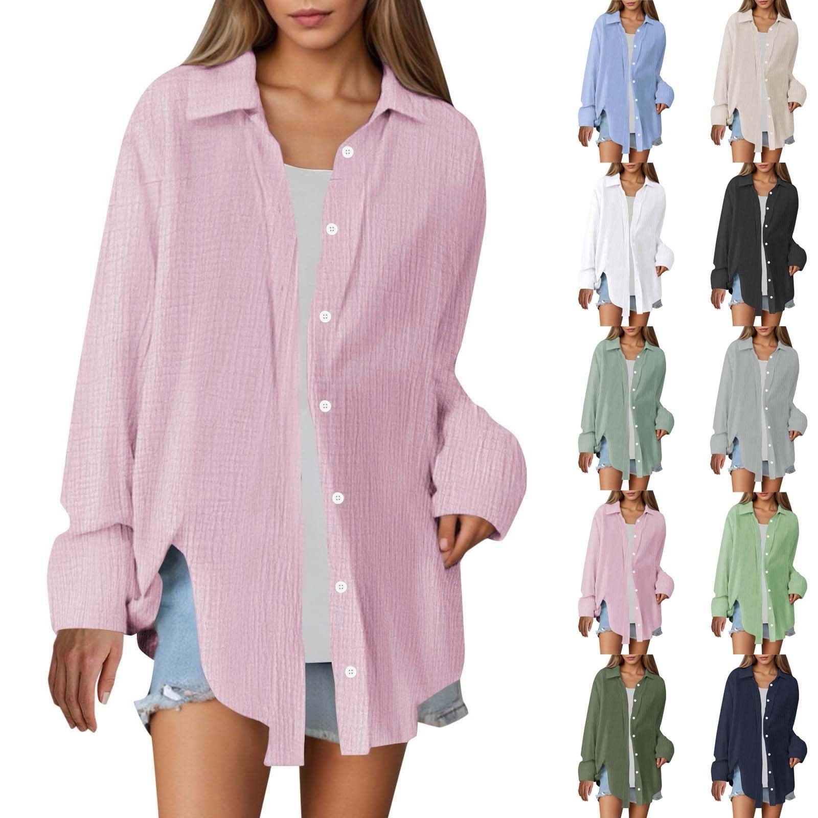 BiZtdJrK Cotton Cardigans for Women Side Split Long Sleeve Button Down ...