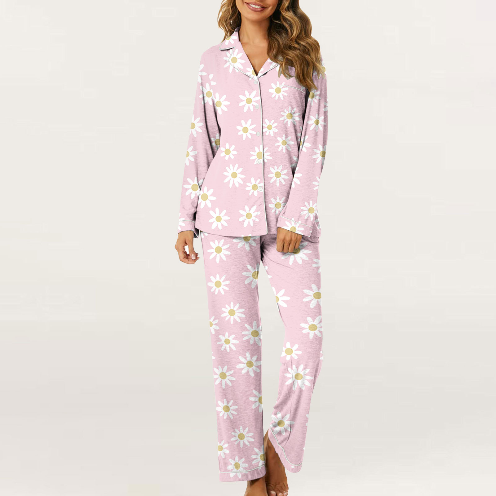 BiZtdJrK Cute Pajamas for Women Daisy Flowers Print Casual Sleepwear ...