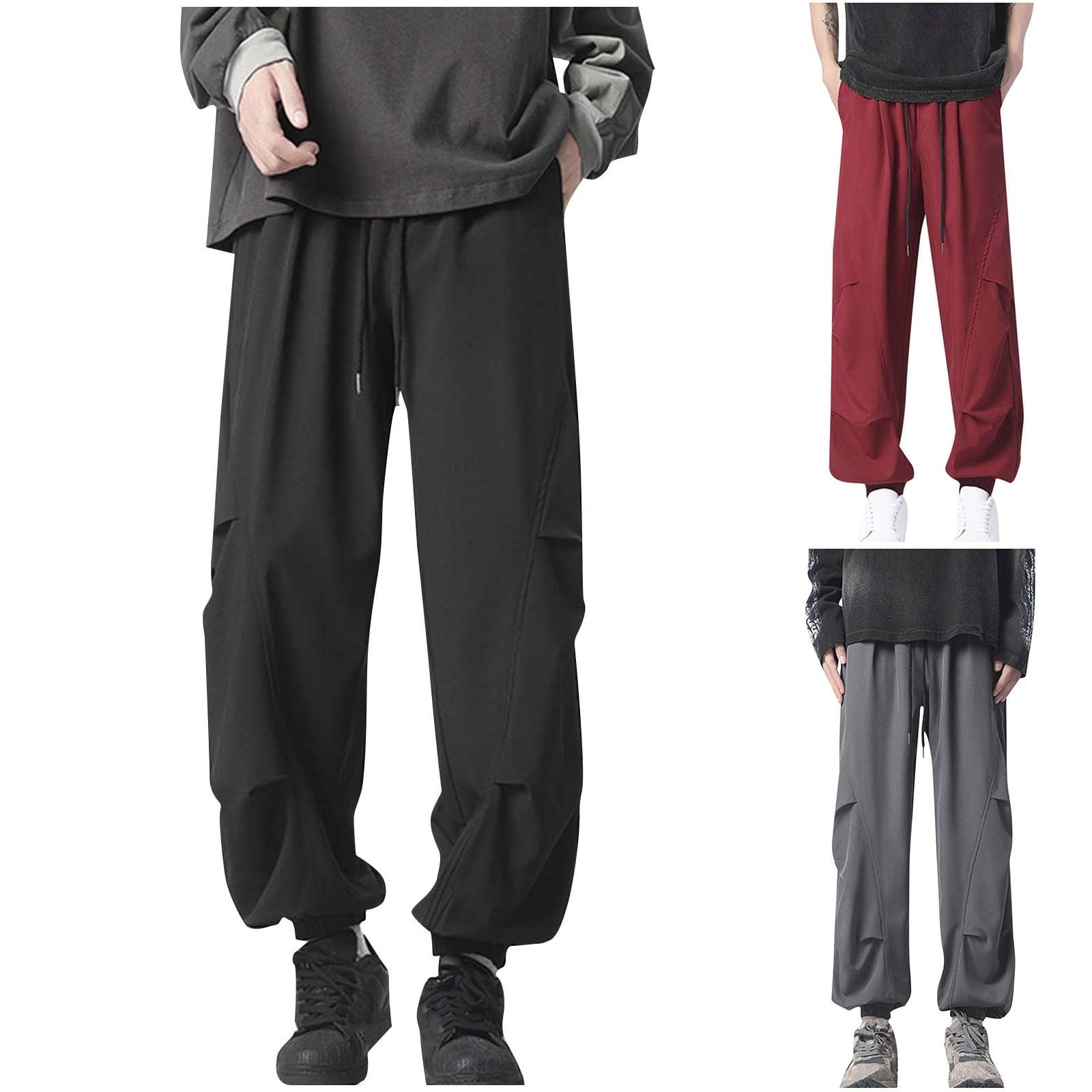 BiZtdJrK Dark Gray Pleated Cargo Pants Men Joggers Casual Drawstring ...