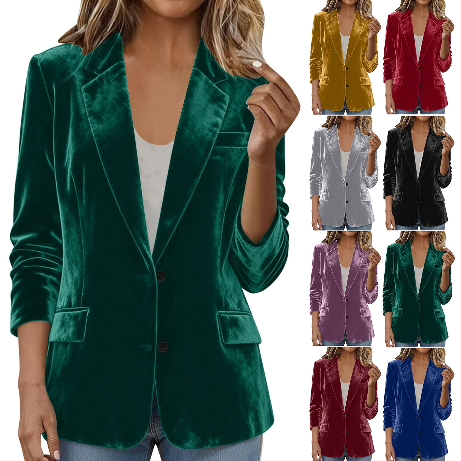 BiZtdJrK Dark Gray Womens Velvet Notched Lapel Blazer Solid Color ...