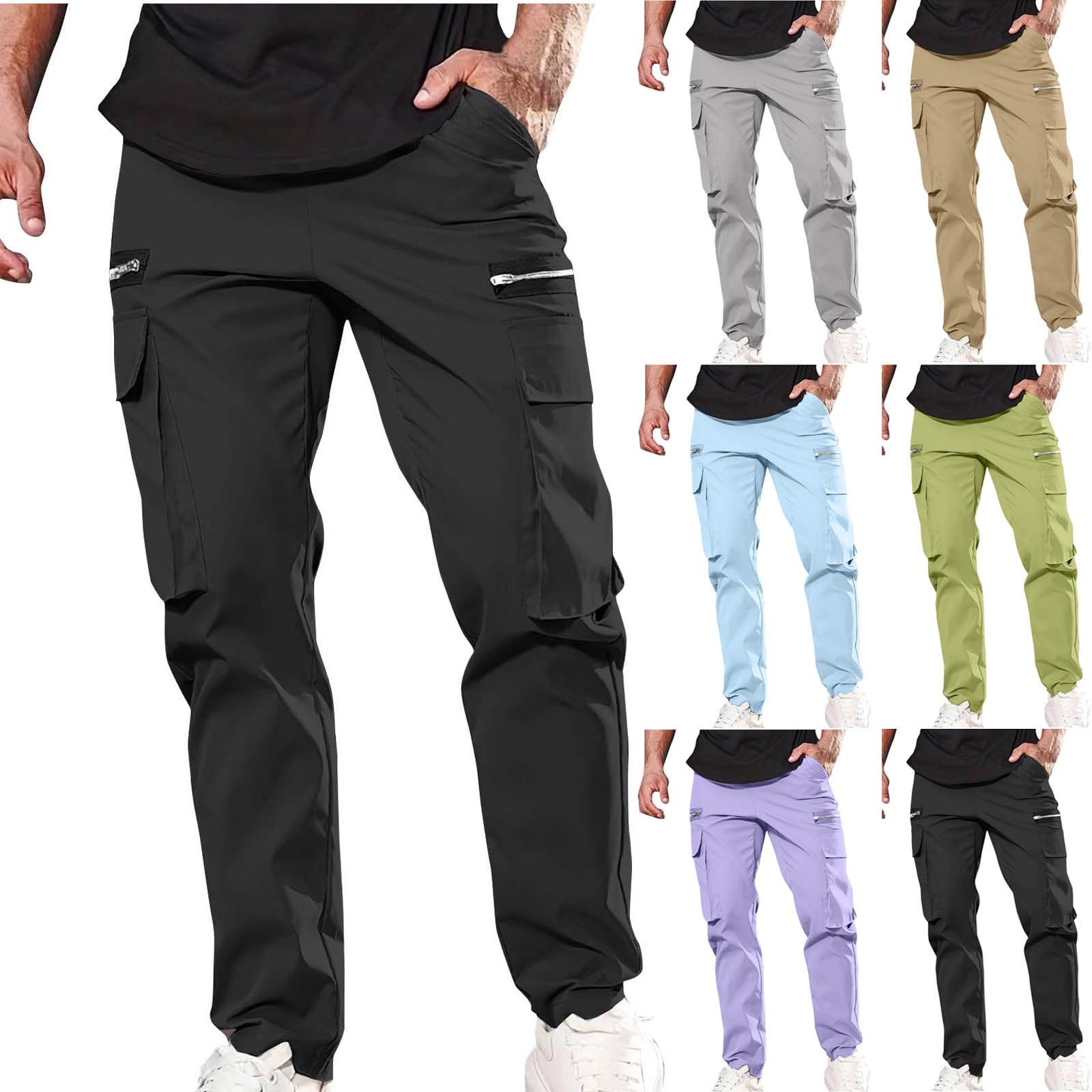 BiZtdJrK Drawstring Cargo Pants for Men Elastic Waist Casual Jogger ...