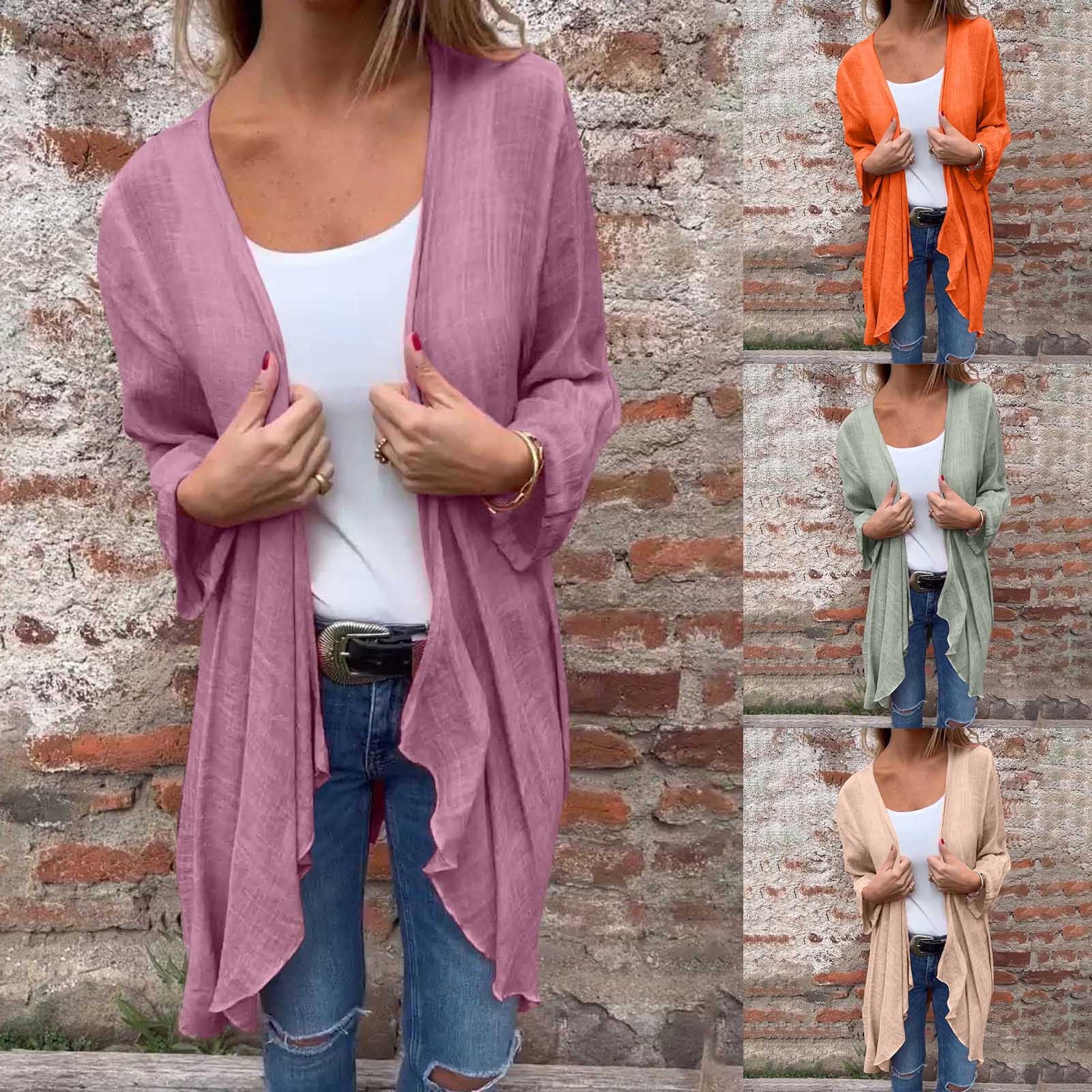 BiZtdJrK Duster Cardigans for Women Ruffle Long Sleeve Open Front ...