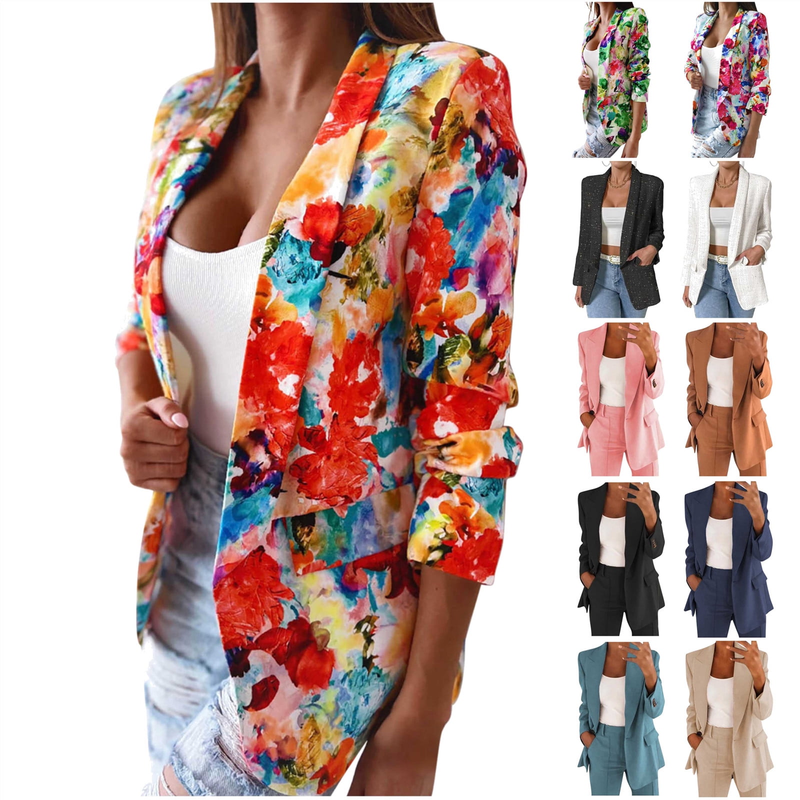 BiZtdJrK Fall Blazers for Women Long Sleeve Lapel Suit Jackets Slim Fit ...