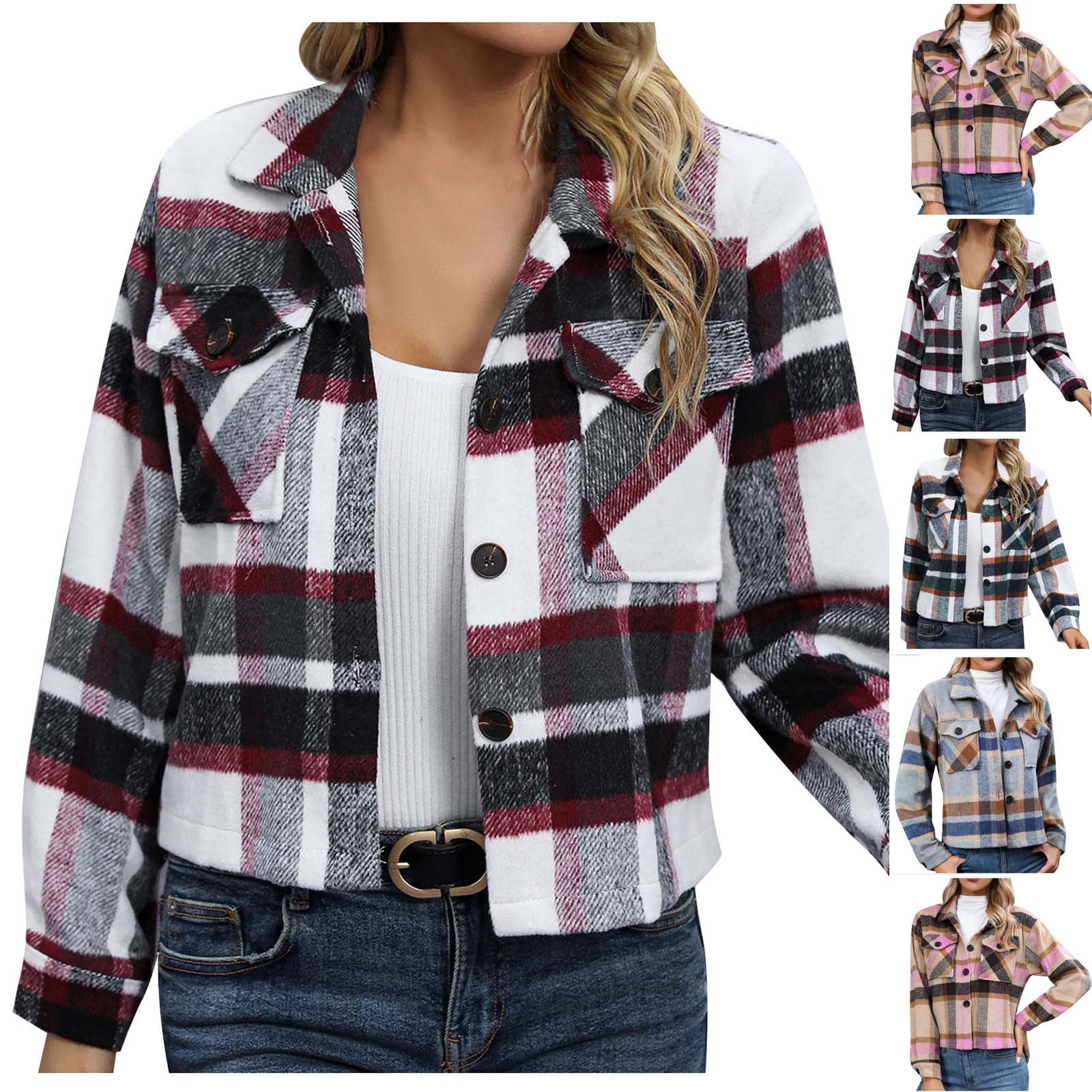 BiZtdJrK Fall Flannel Shirt Jacket for Women 2024 Trendy Plaid Long ...
