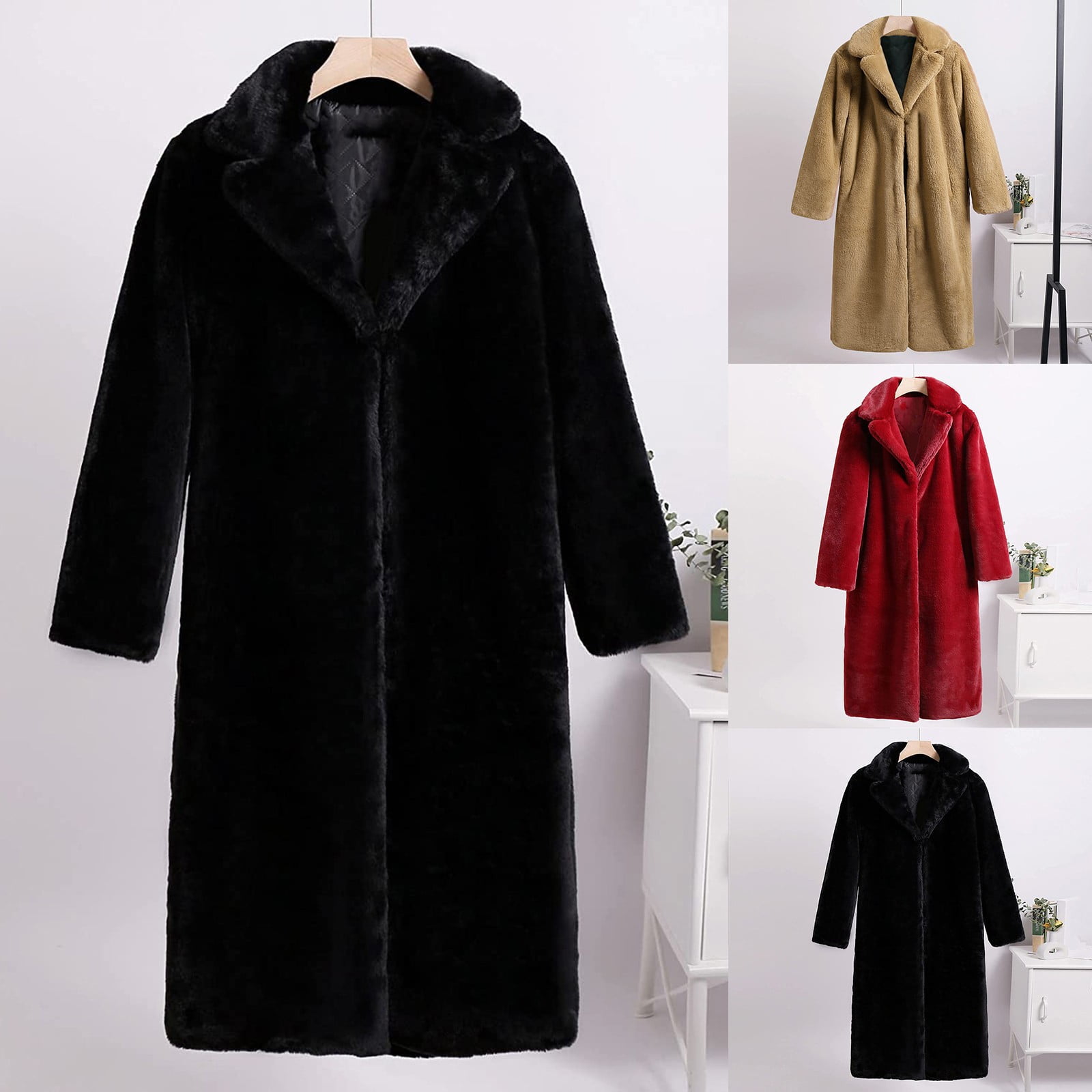BiZtdJrK Womens Faux Fur Coat Winter Warm Thickened Trench Coats Plush ...