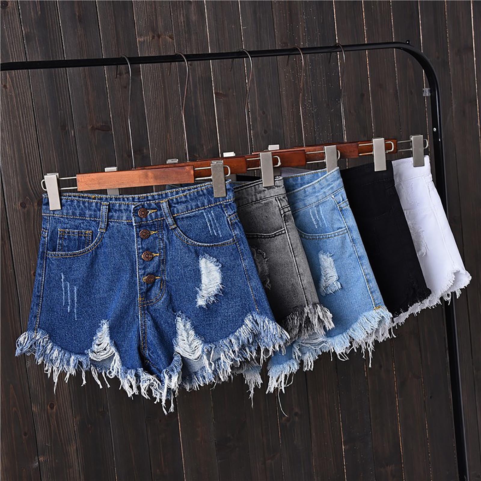 BiZtdJrK Fashion Jean Shorts for Women Frayed Hem Ripped Denim Shorts ...