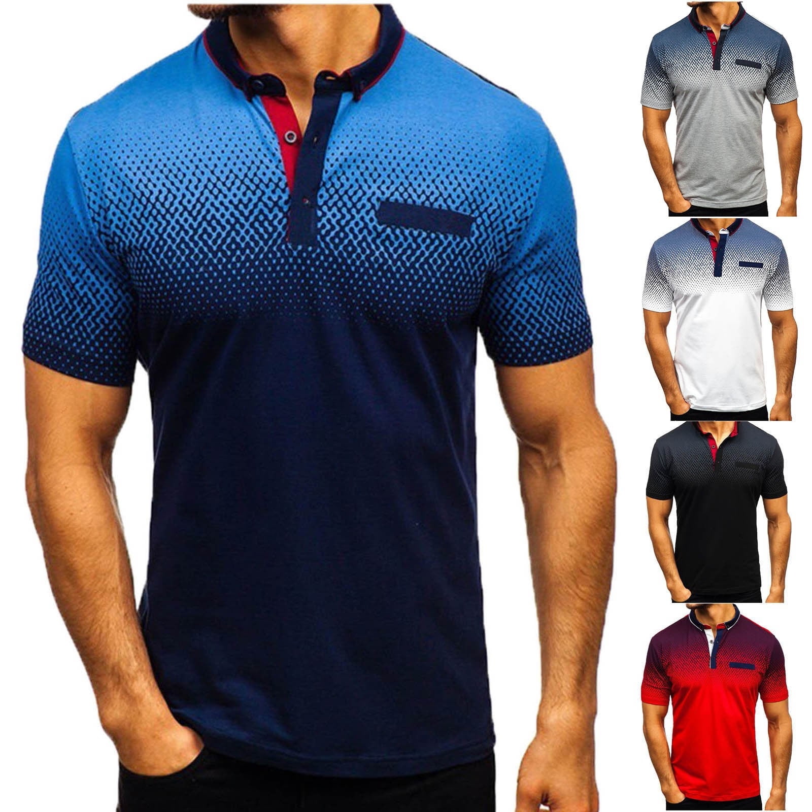 BiZtdJrK Fashion Polos Shirts for Men Gradient Printed Button Lapel ...