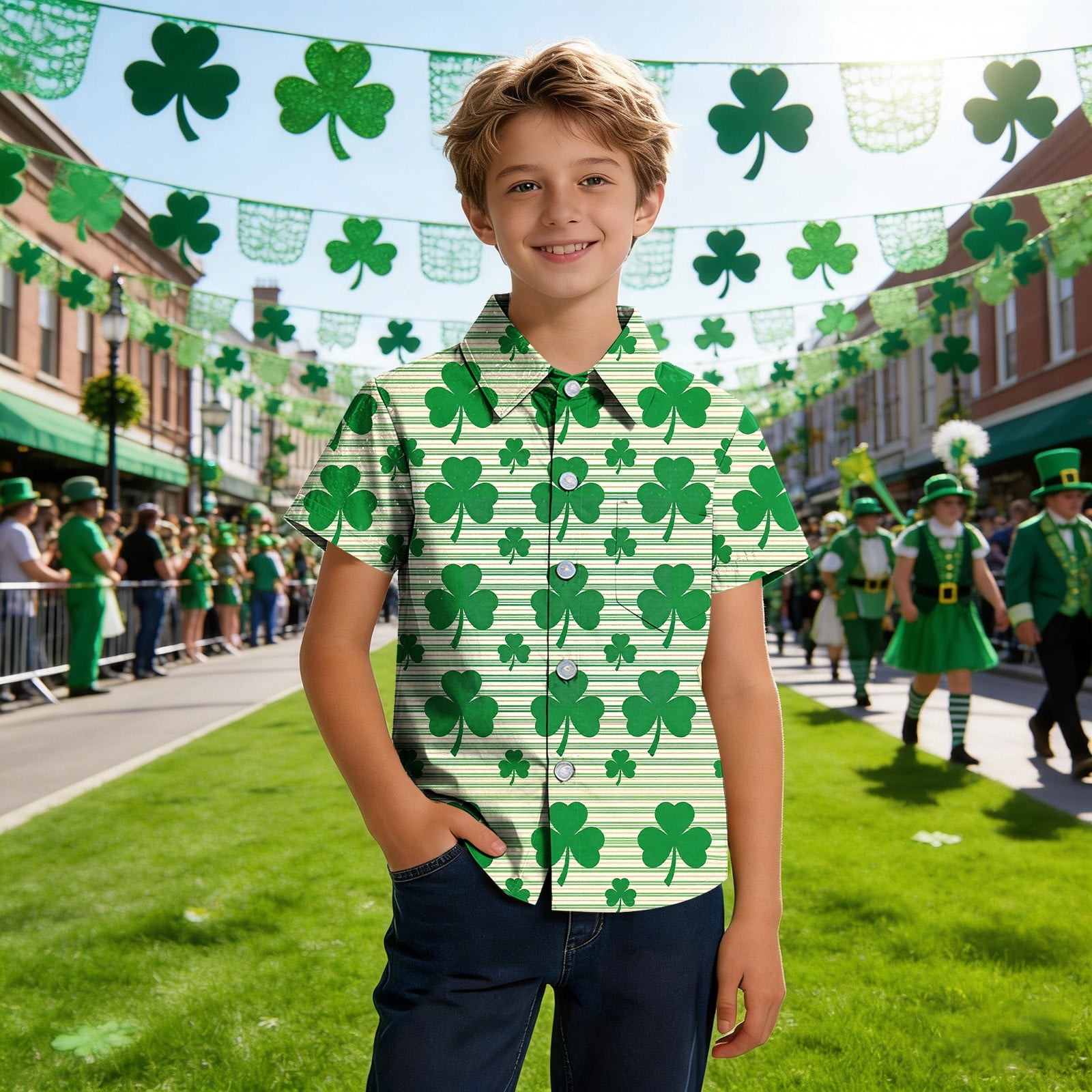 BiZtdJrK Fashion Shirts for Boy Luck Shamrock Graphic Short Sleeve ...