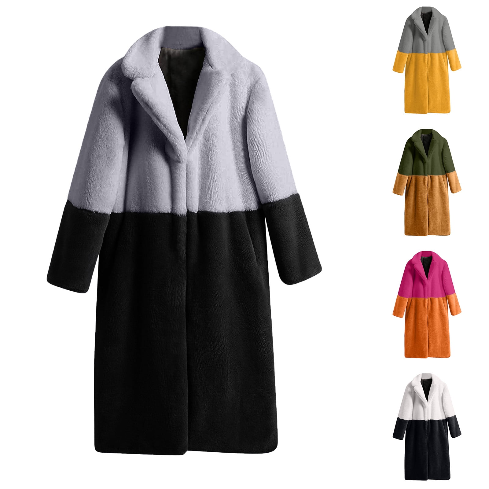 BiZtdJrK Faux Fur Winter Long Coats Women Warm Lapel Faux Fur Fuzzy ...