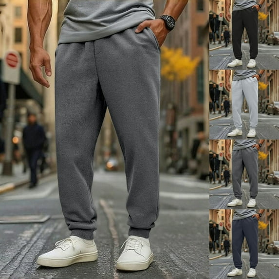 BiZtdJrK Fleece Lined Pants for Men Elastic Waist Drawstring Sweatpants ...