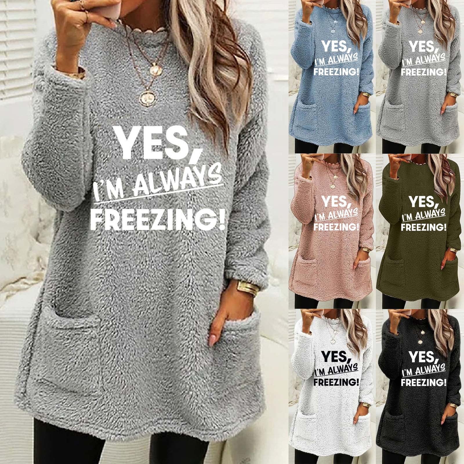 BiZtdJrK Fleece Tops for Women Fall Winter Warm Fluffy Plush Pullover ...