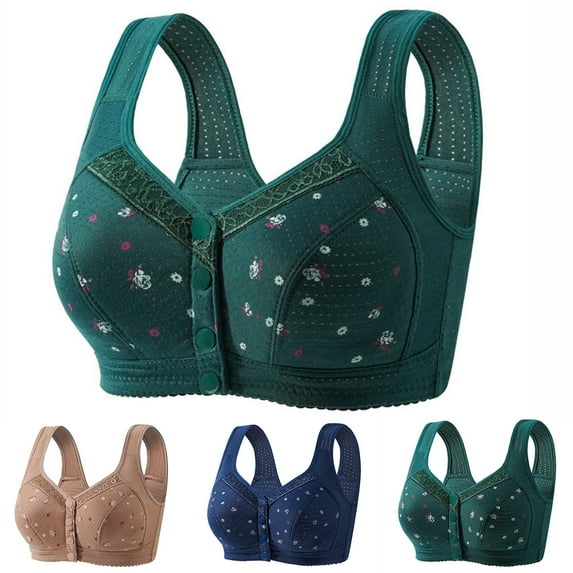 BiZtdJrK Front Closure Bras for Older Women Comfortable Wireless Daisy ...