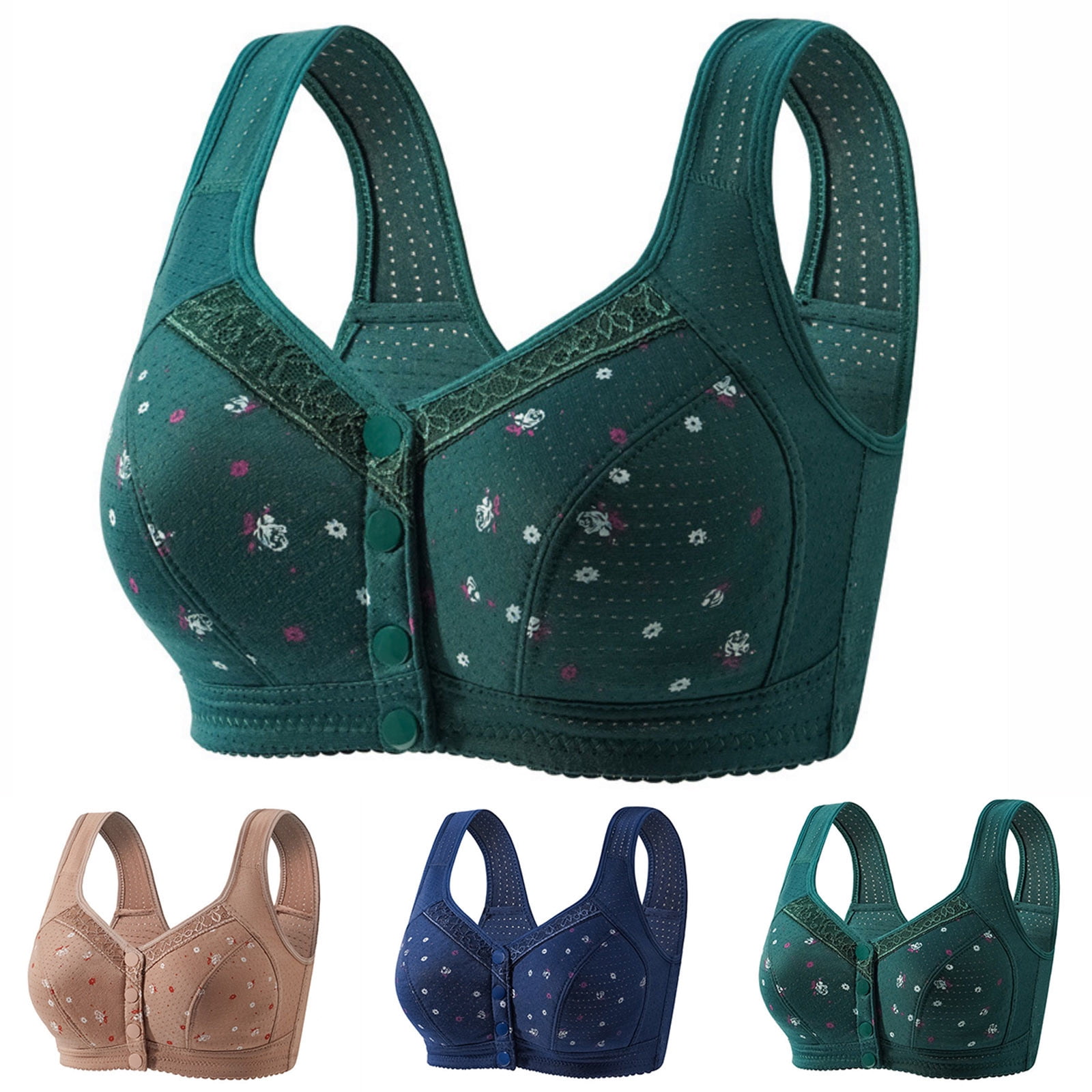 BiZtdJrK Front Closure Bras for Older Women Comfortable Wireless Daisy ...