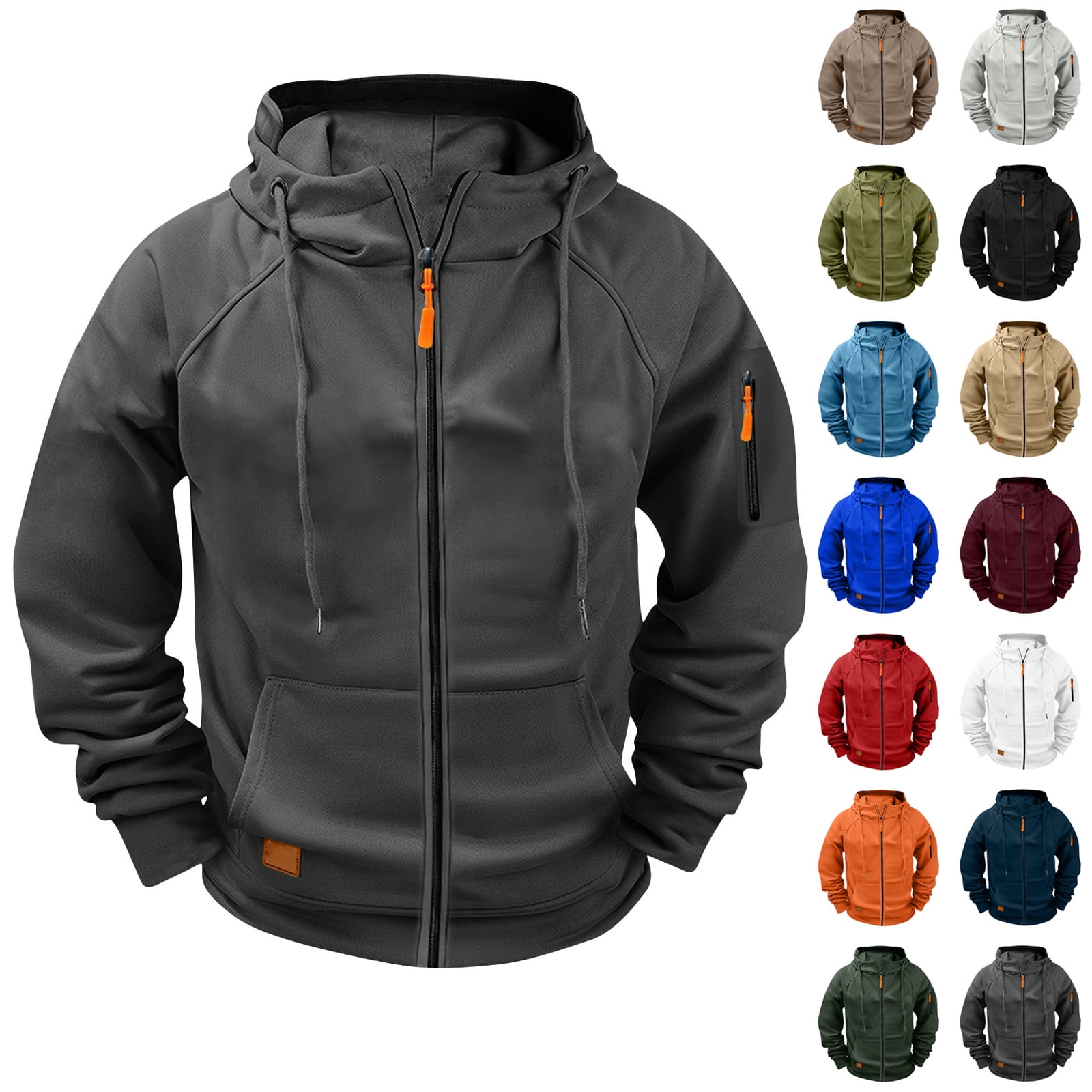 BiZtdJrK Full Zip Hoodies for Men Solid Color Casual Hooded Jackets ...