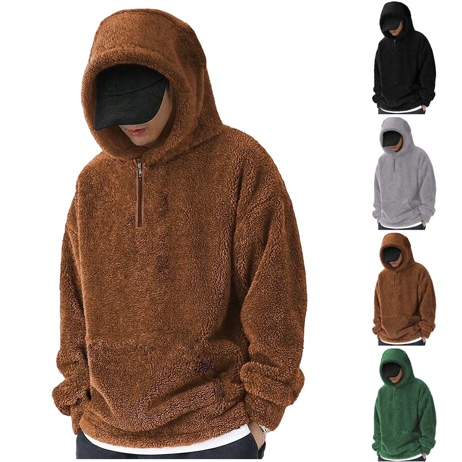 BiZtdJrK Fuzzy Fleece Hoodies for Men 1/4 Zip Long Sleeve Hooded ...