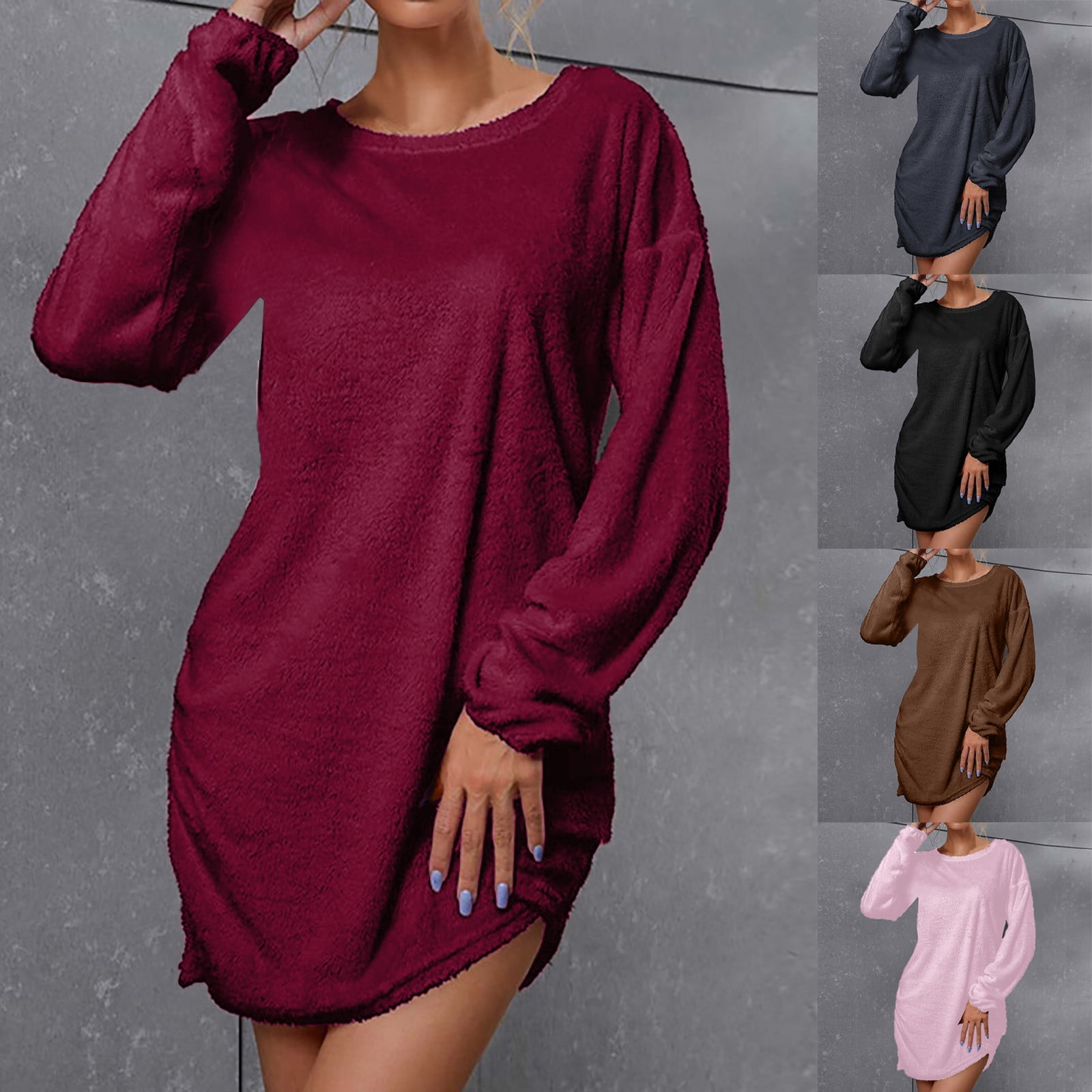 BiZtdJrK Fuzzy Lounge Sweater Dress for Women Sherpa Fleece Long Sleeve ...