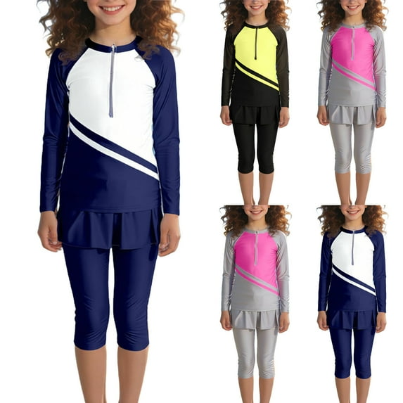 BiZtdJrK Girls Surfing Swimsuit Zip Up Long Sleeve Tops and Capri Skirt ...