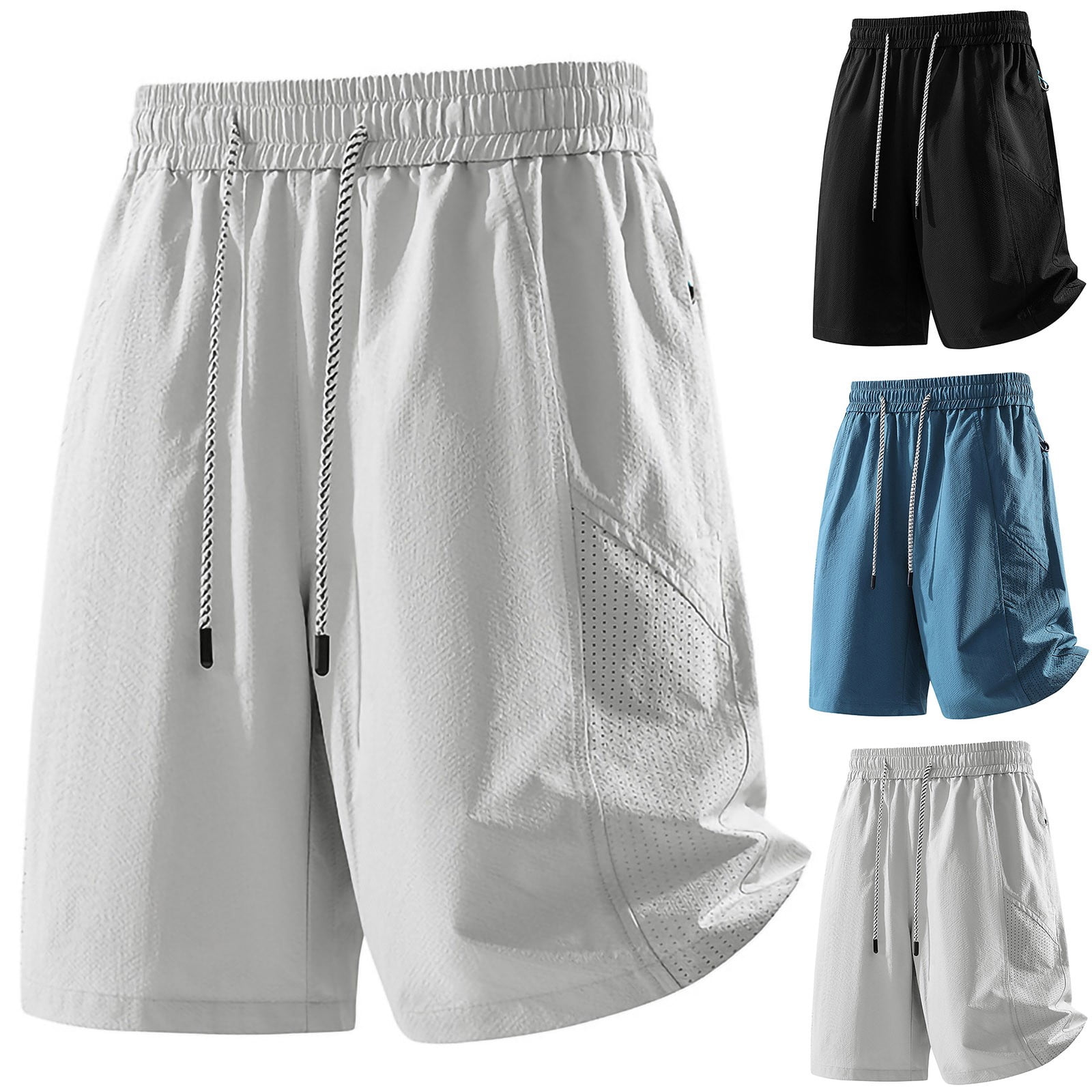 BiZtdJrK Gray Mens Breathable Workout Shorts Drawstring Elastic Waist ...