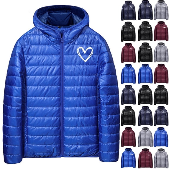 BiZtdJrK Gray Mens Hooded Winter Coats Fashion Heart Print Soft Shell ...
