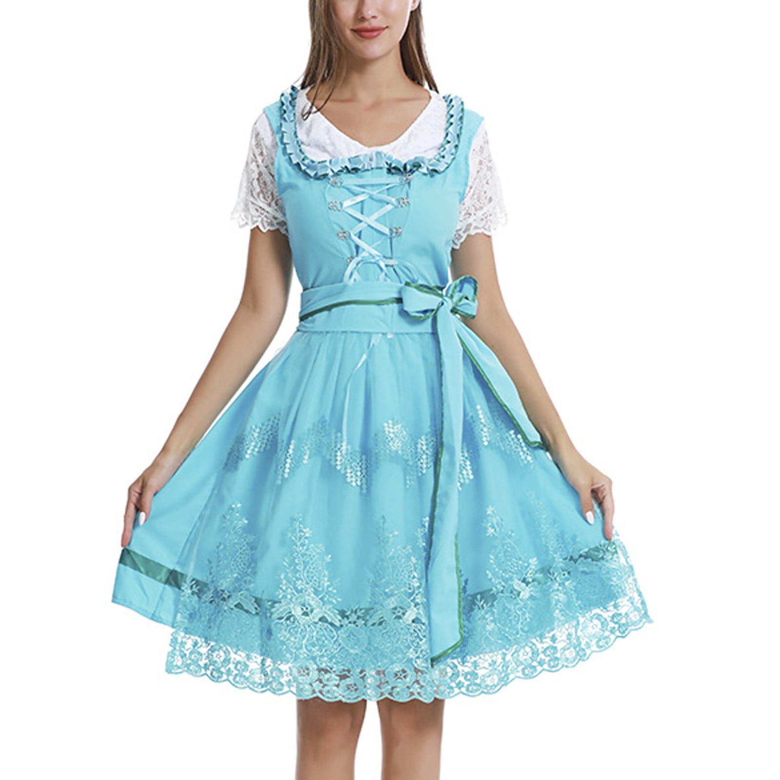 BiZtdJrK Halloween Dresses for Women Lace Pacthwork Short Sleeve Maid ...
