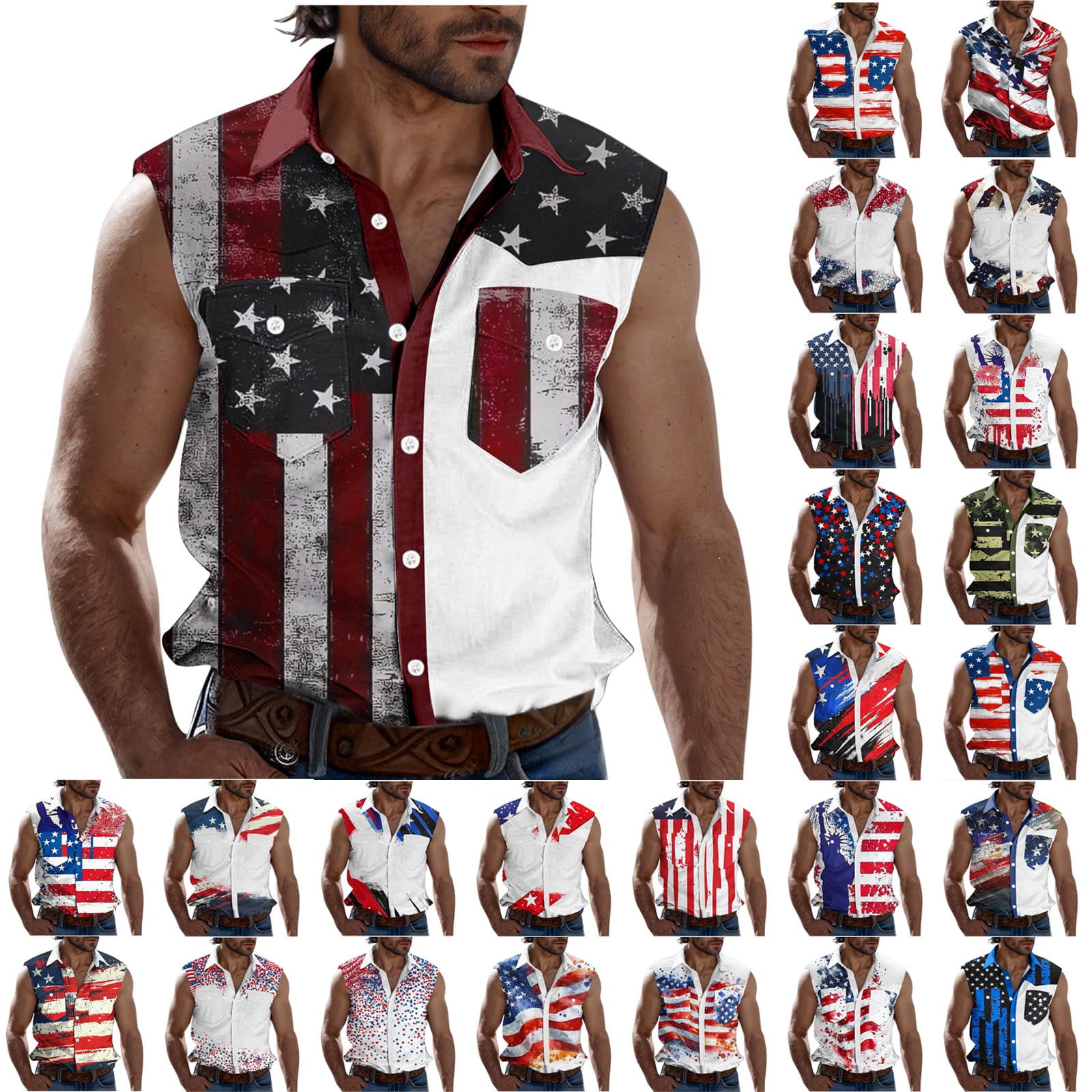 BiZtdJrK Hawaiian Shirts for Men Summer Sleeveless Button Down Lapel ...