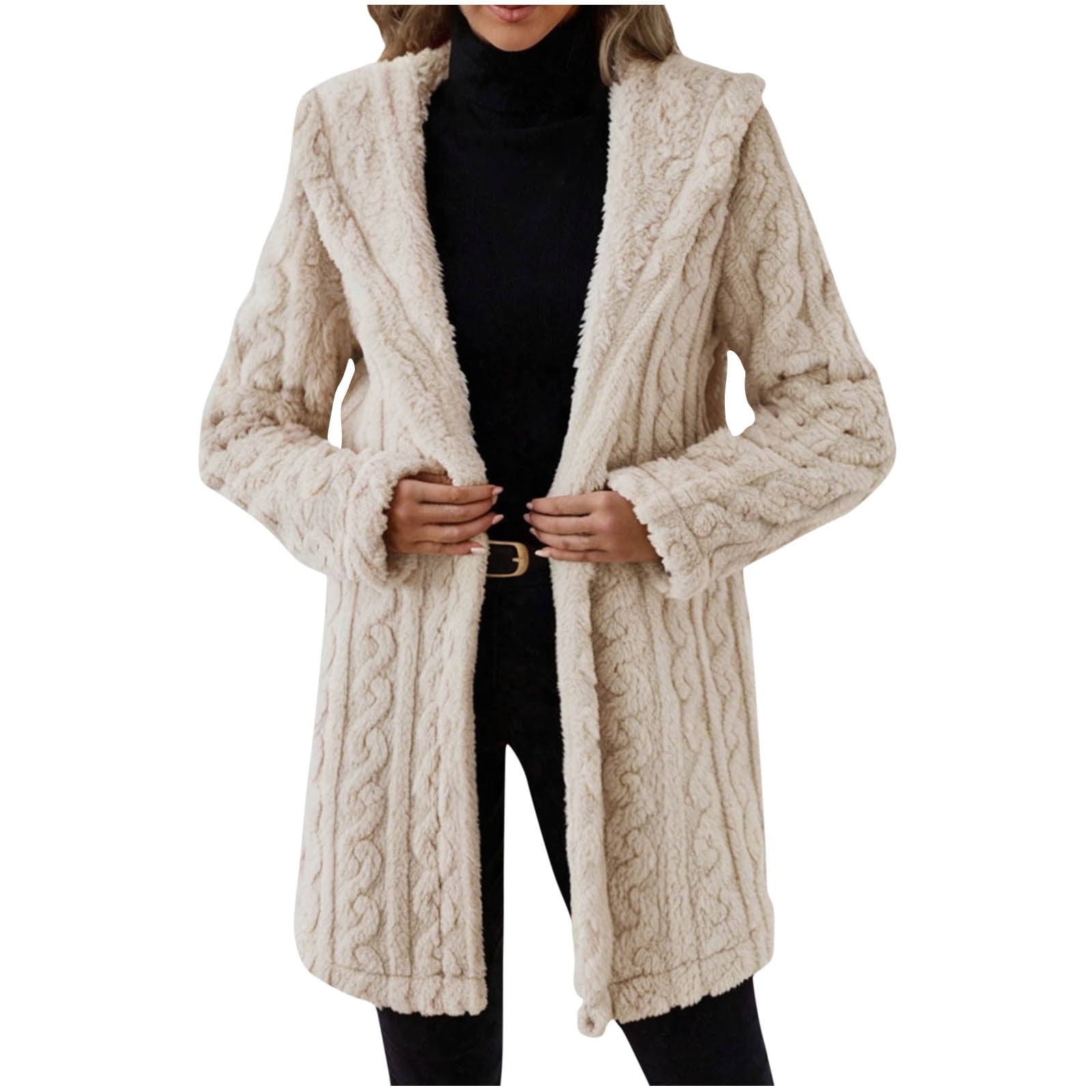BiZtdJrK Hooded Jackets for Women Warm Fleece Winter Coats Casual Open ...