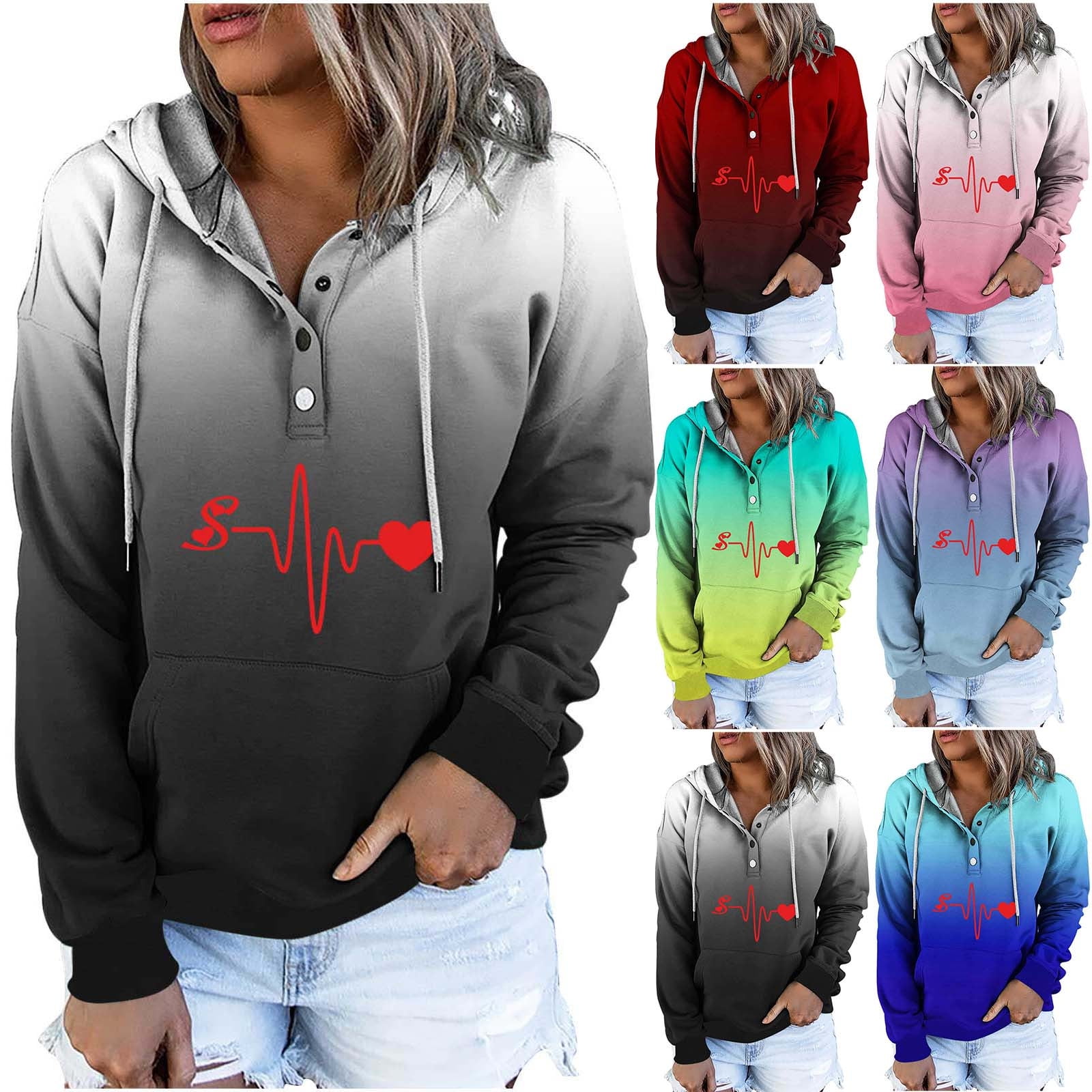 BiZtdJrK Hooded Sweatshirts for Women Fashion Gradient Print Long ...