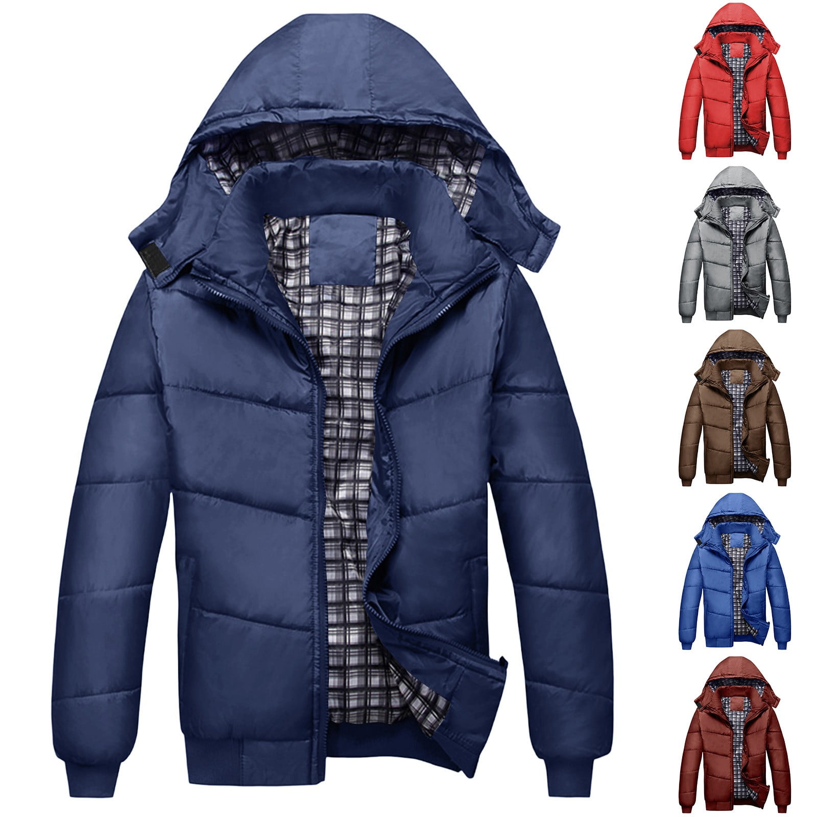 BiZtdJrK Hoodie Puffer Jacket for Men Cuff Long Sleeve Zipper Quilted ...