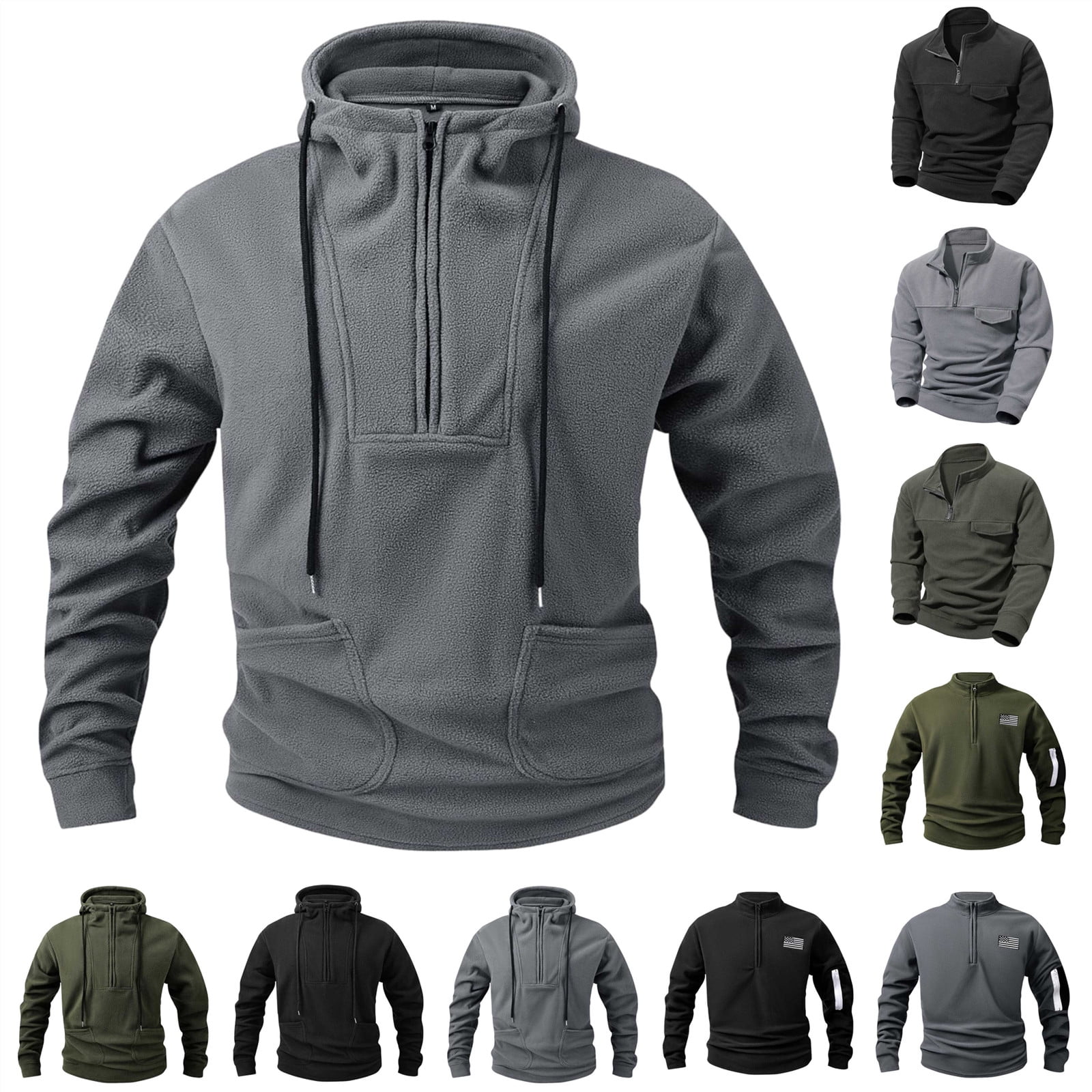 BiZtdJrK Hoodies for Men Autumn And Winter Half Zip Polar Fleece Hooded ...