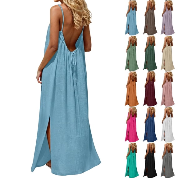 BiZtdJrK Hot Pink Maxi Sundress for Women Summer Casual Sleeveless ...