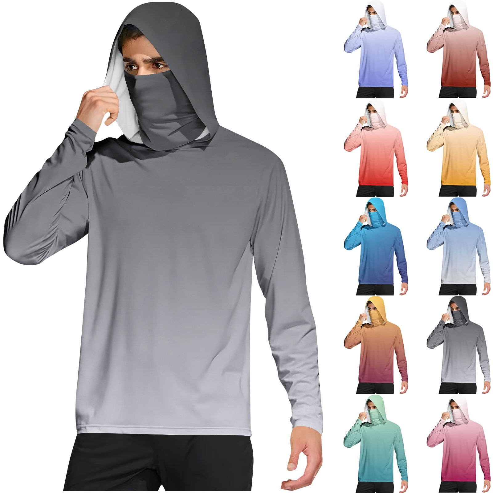 BiZtdJrK Hot Pink Sport Fishing Shirt for Men Gradient Printed Long ...
