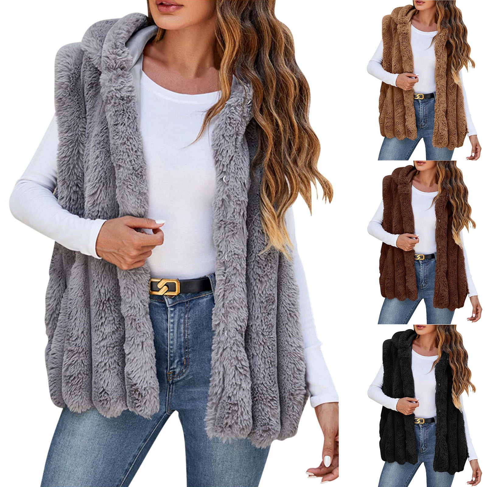 BiZtdJrK Hoy Oferta Flash Womens Faux Fur Vest Winter Warm Short Coat ...