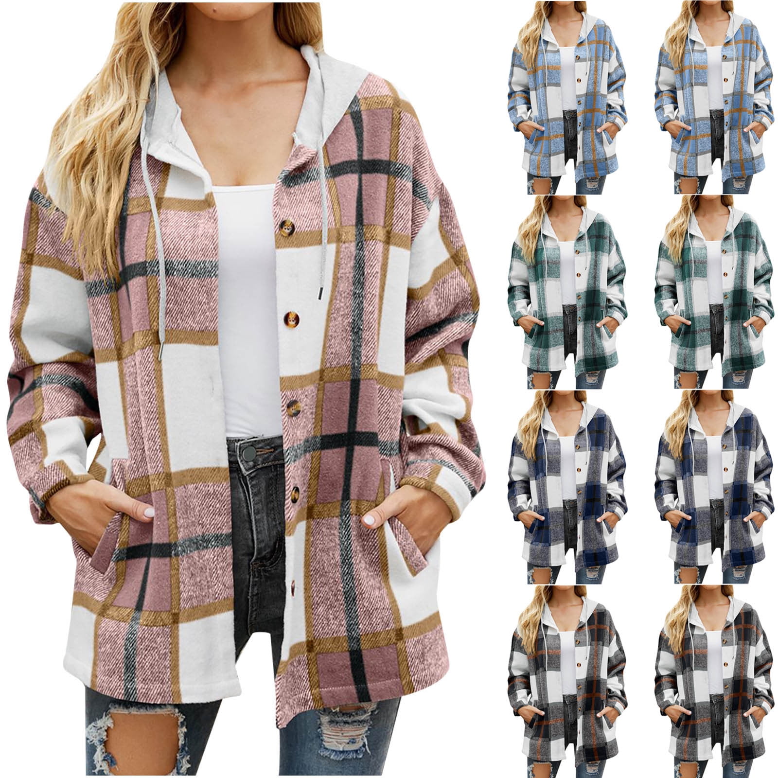 BiZtdJrK Jackets for Women 2025 Fashion Plaid Shackets Fall Winter Long ...