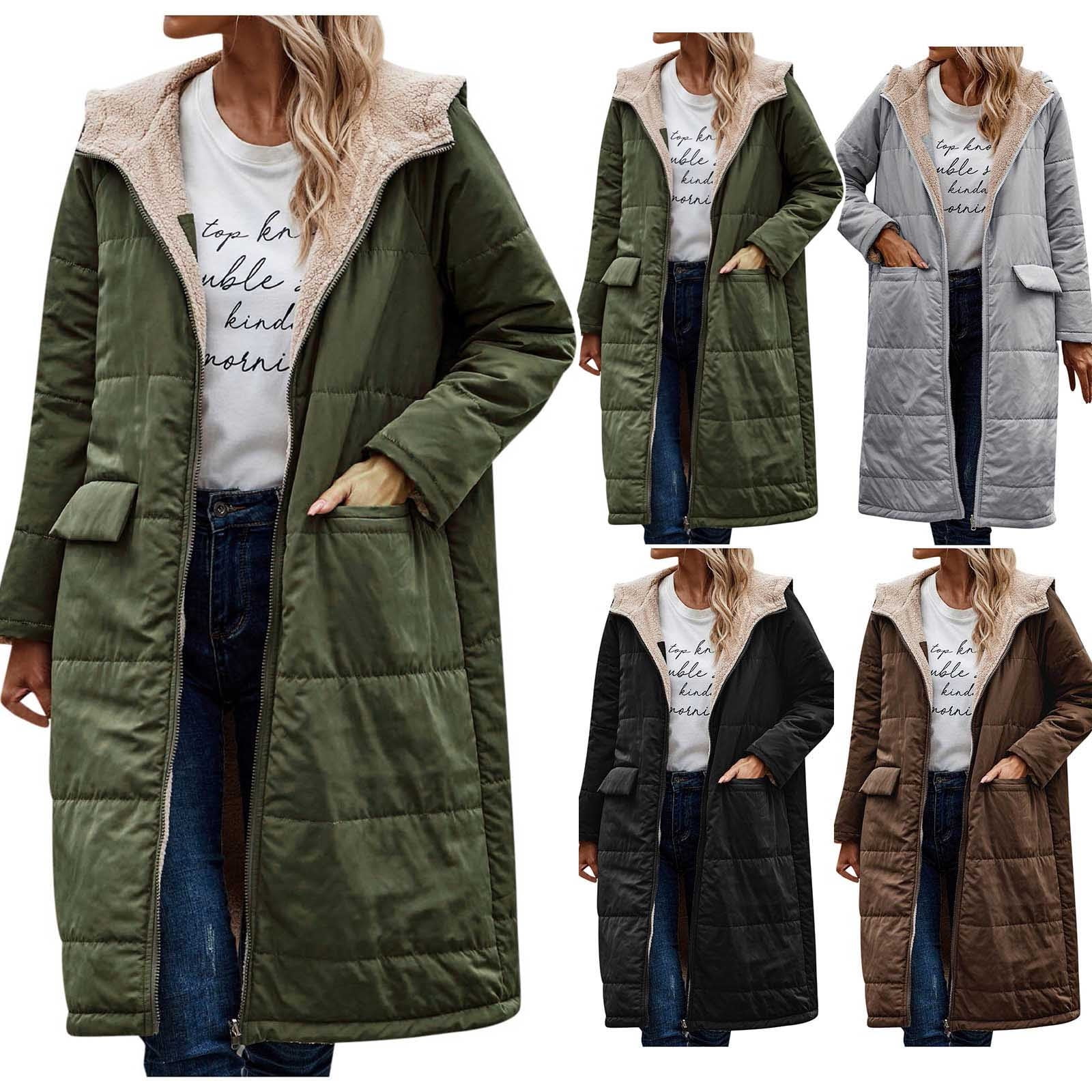 BiZtdJrK Jackets for Women Reversible Puffer Coats Sherpa Fleece Zip ...