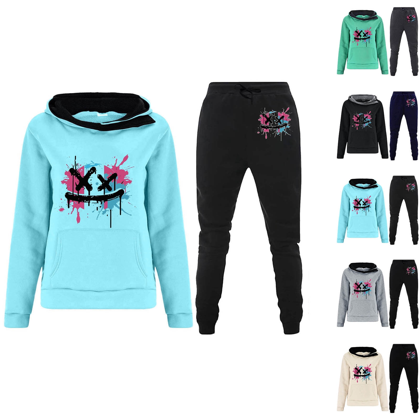 BiZtdJrK Jogger Sweatsuits for Women Funny Printed Long Sleeve Hoodie ...