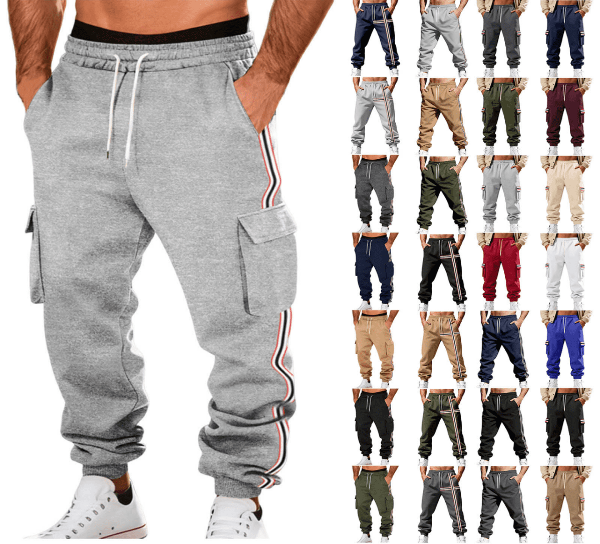 BiZtdJrK Khaki Men's Fleece Lined Striped Sweatpants Casual Drawstring ...