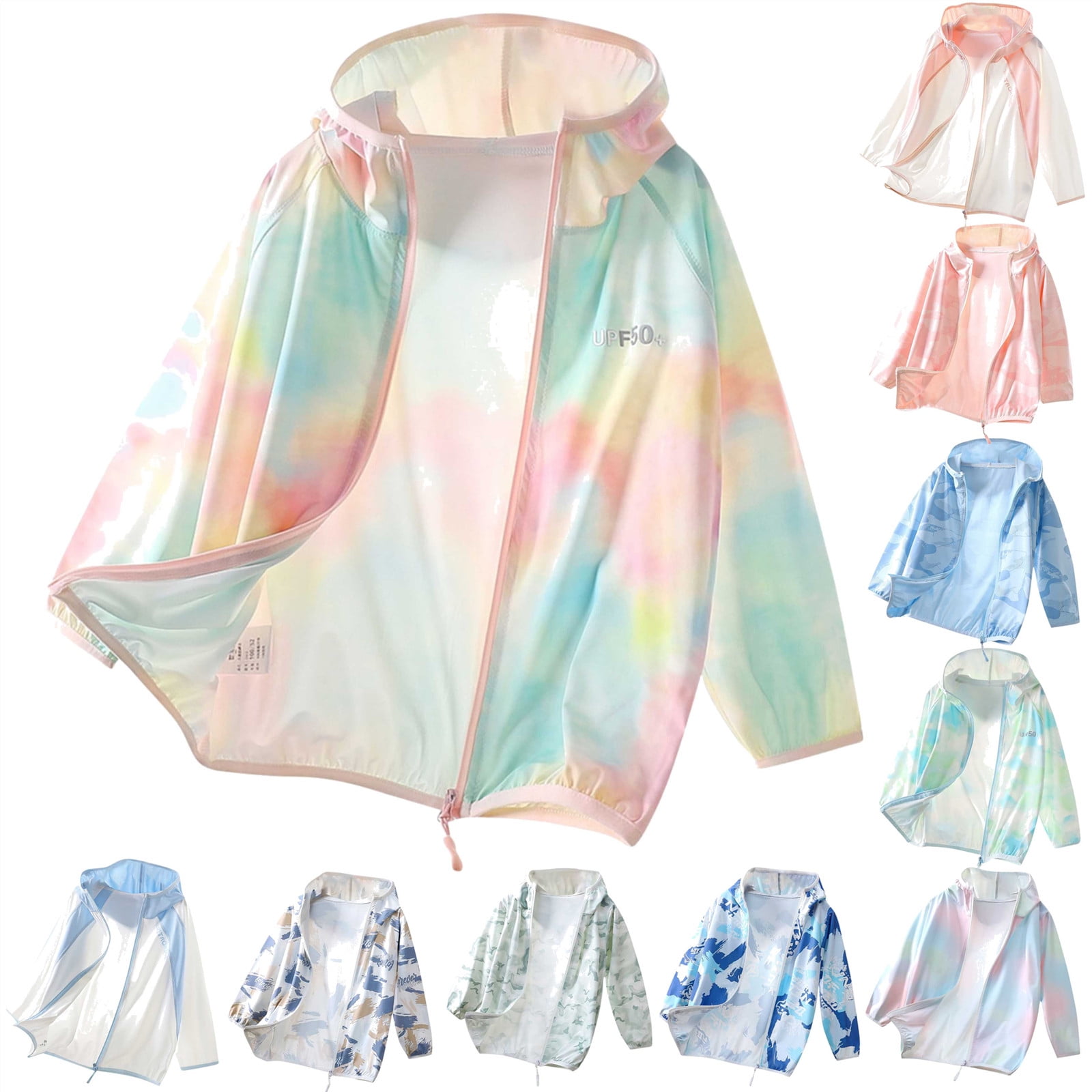 BiZtdJrK Kids Zip-Up Cool Sun Shirt Girls Boys Sun Protection Loose Hoodies Summer Beach Hooded ...