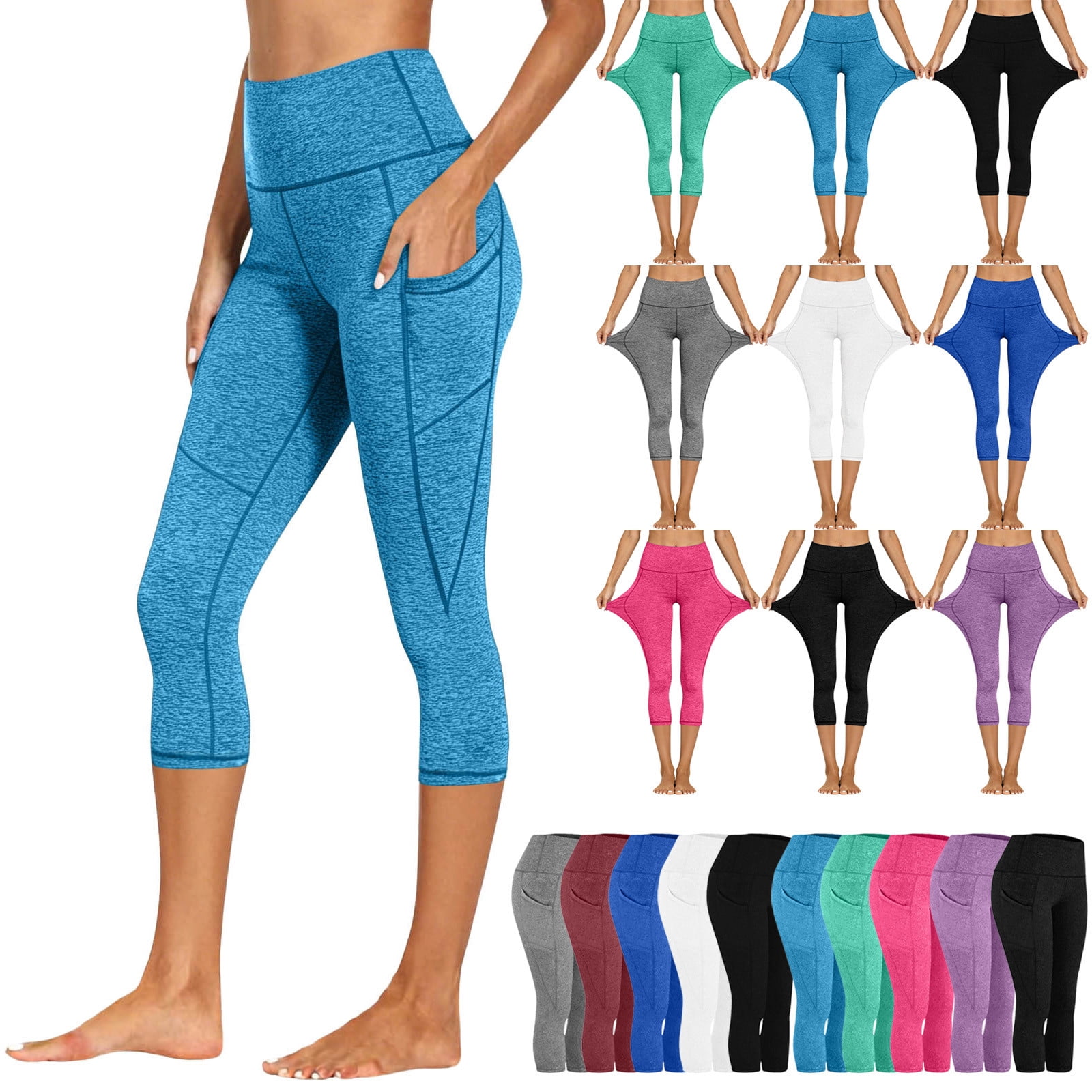 BiZtdJrK Light Blue Compression Leggings for Women Quick Dry High Waist ...