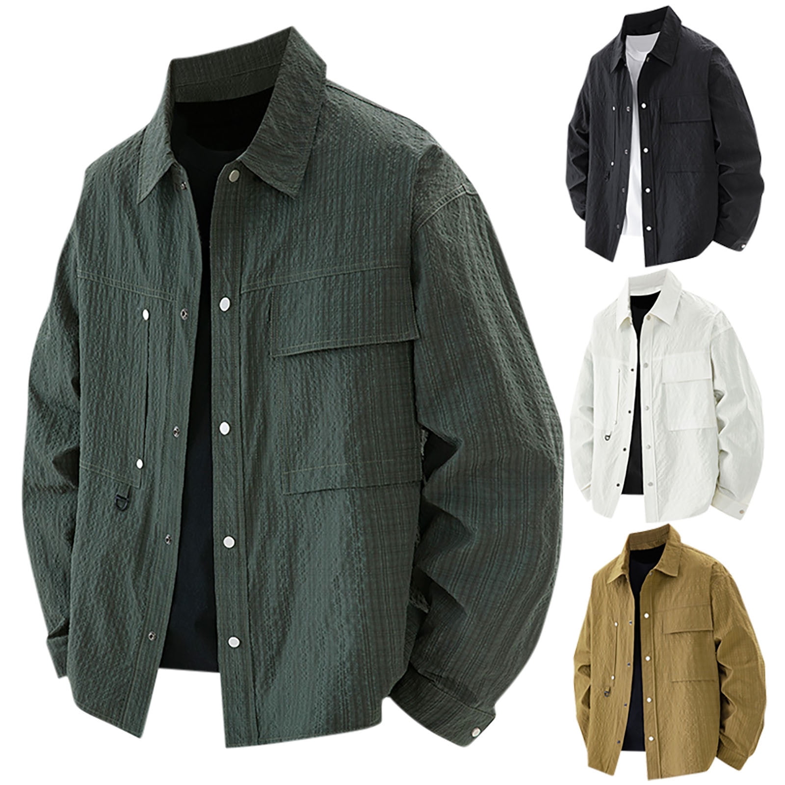 BiZtdJrK Light Jackets for Men Lapel Long Sleeve Button Down Shirt ...