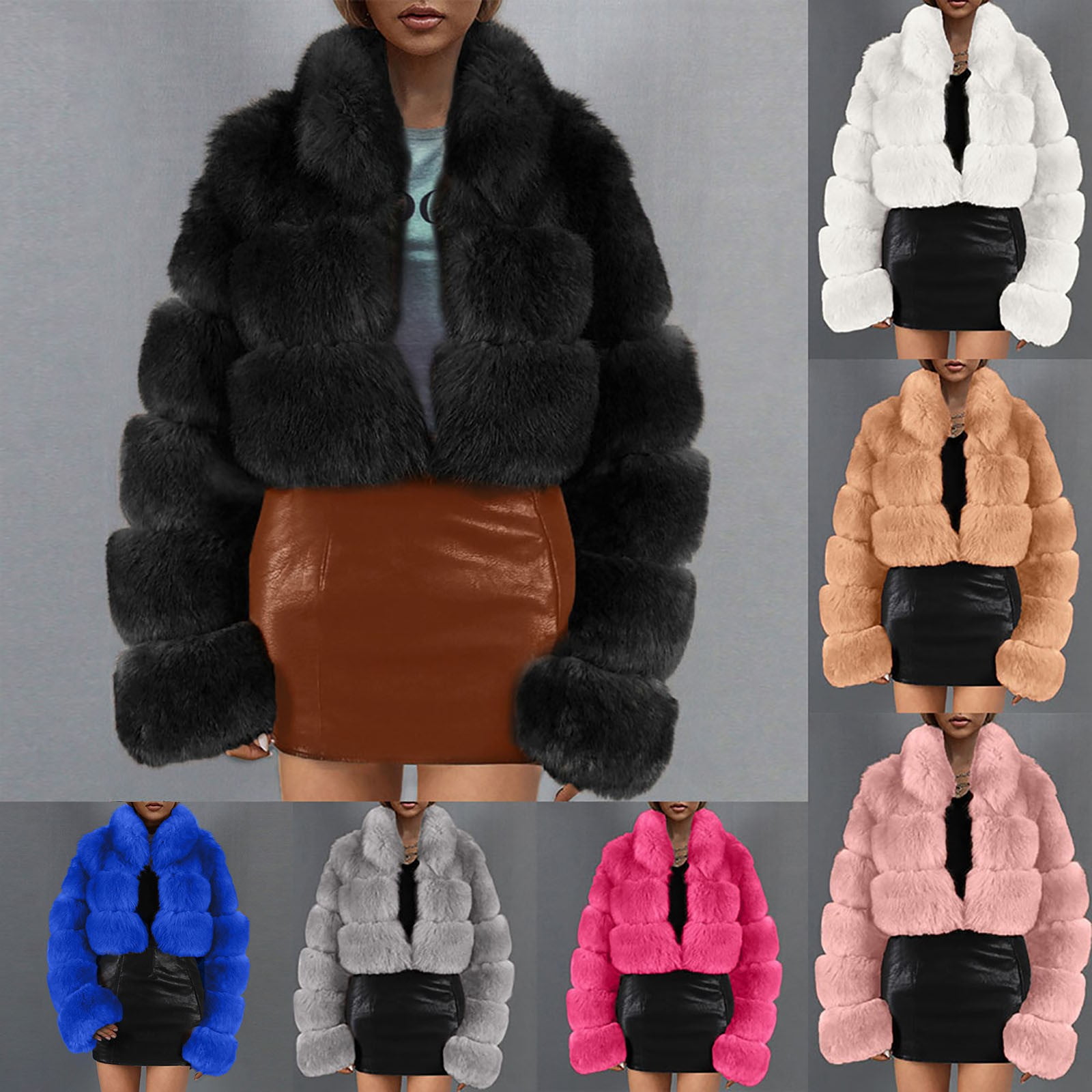BiZtdJrK Lightning Sales Today Women Fluffy Faux Fur Coat Long Sleeve ...