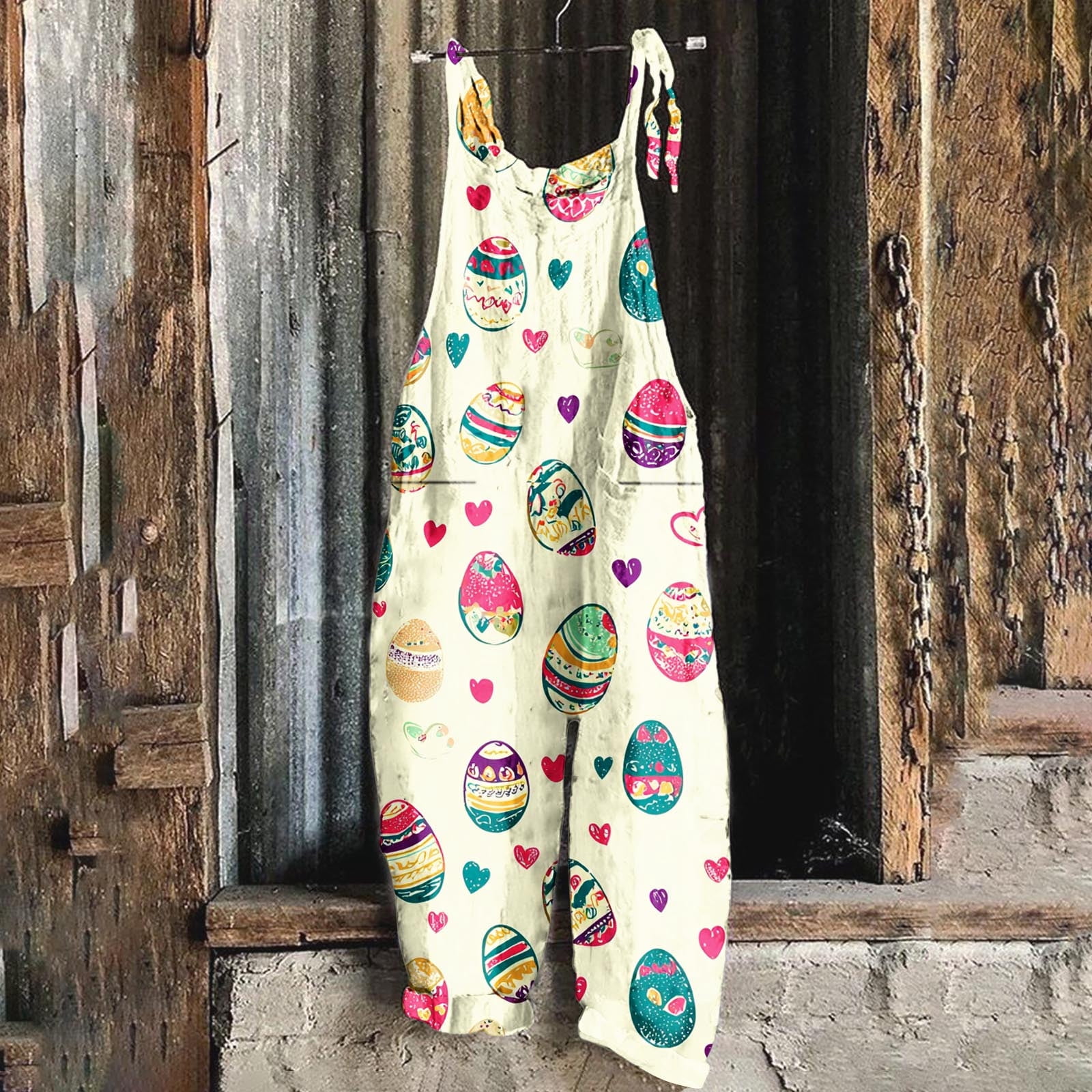 BiZtdJrK Linen Jumpsuits for Women Easter Print Sleeveless Funny ...