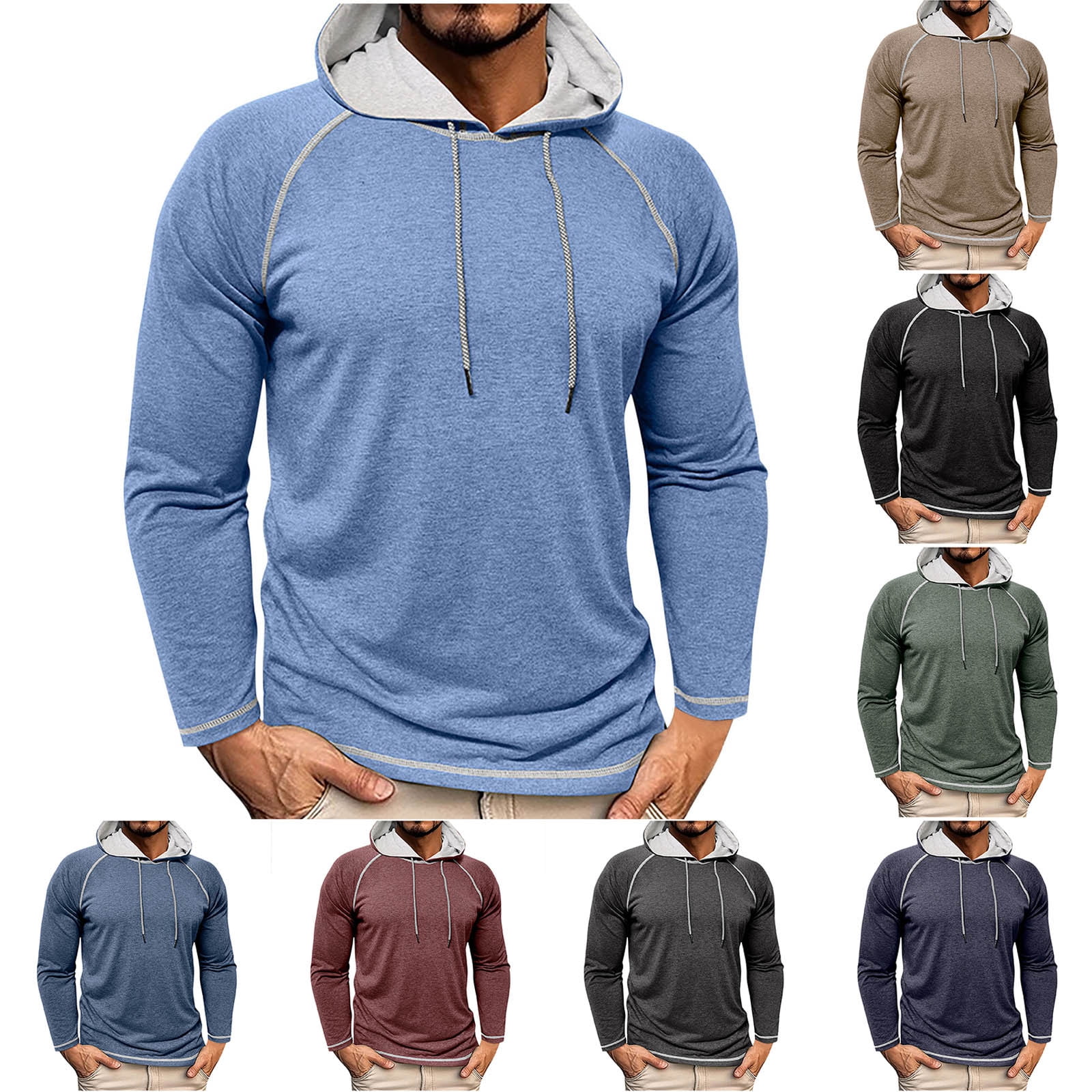 BiZtdJrK Long Sleeve Hoodies for Men Casual Drawstring Hooded Athletic ...
