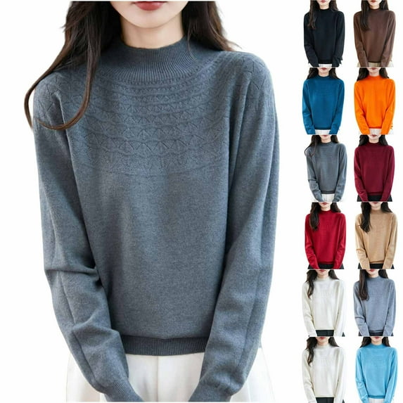 BiZtdJrK Long Sleeve Sweater for Women Mock Neck Casual Winter Spring ...